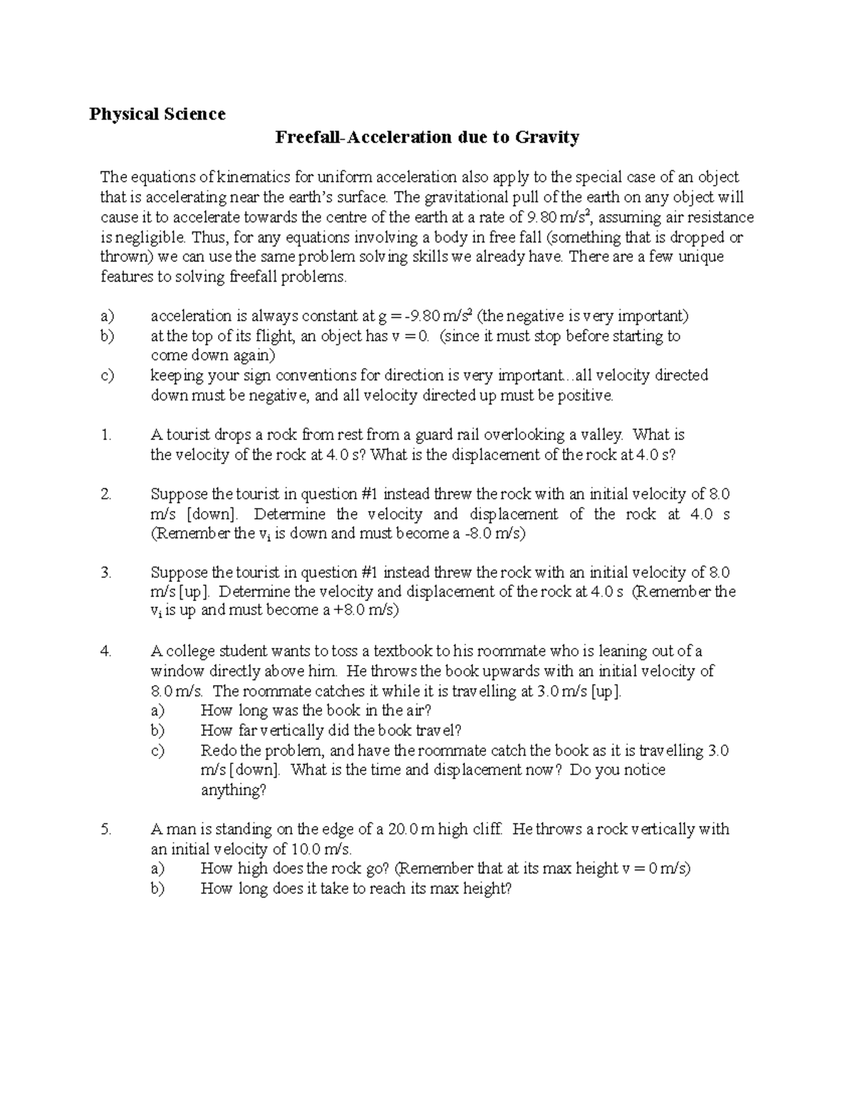 Free fall - jkhaihjka - Physical Science Freefall-Acceleration due to ...