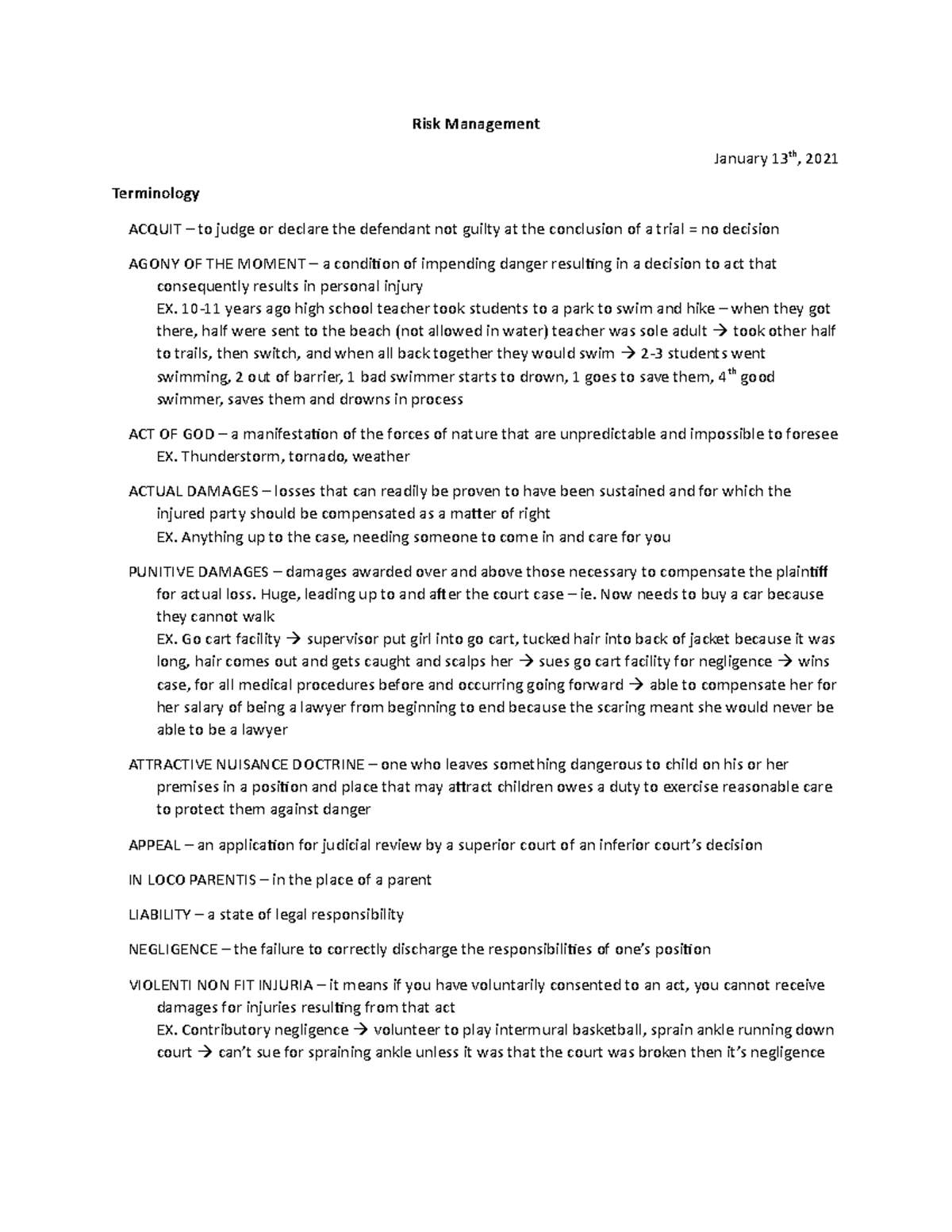 Risk-Management-Notes for all lectures - Risk Management January 13th ...