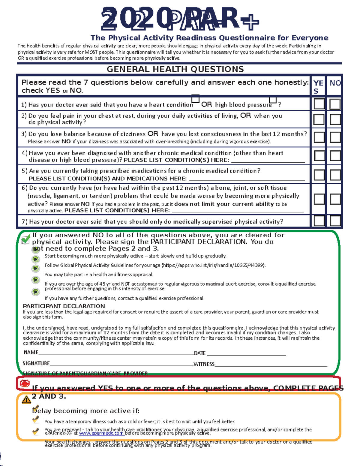 PAR-Q - Activity - 2020 PAR- The Physical Activity Readiness ...