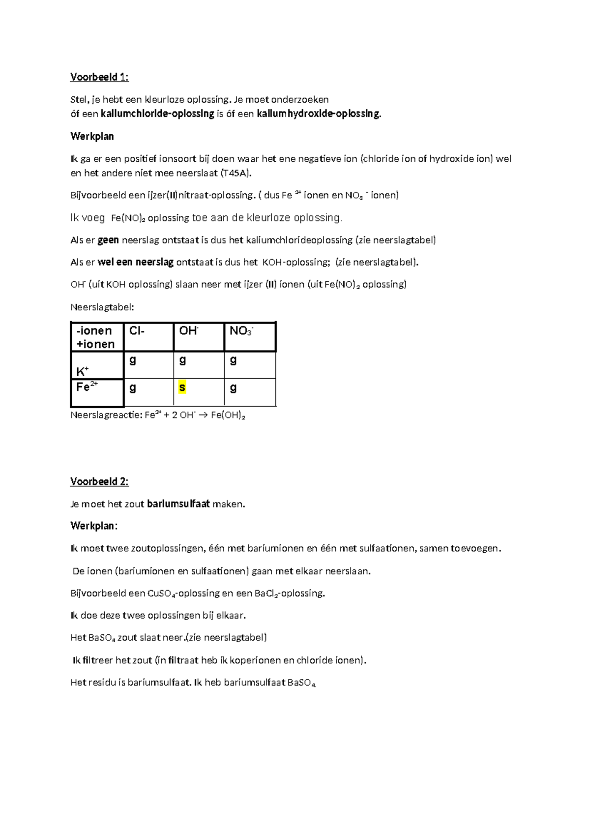 Po Werkplan Zouten - scheikunde dingen - Voorbeeld 1: Stel, je hebt een ...