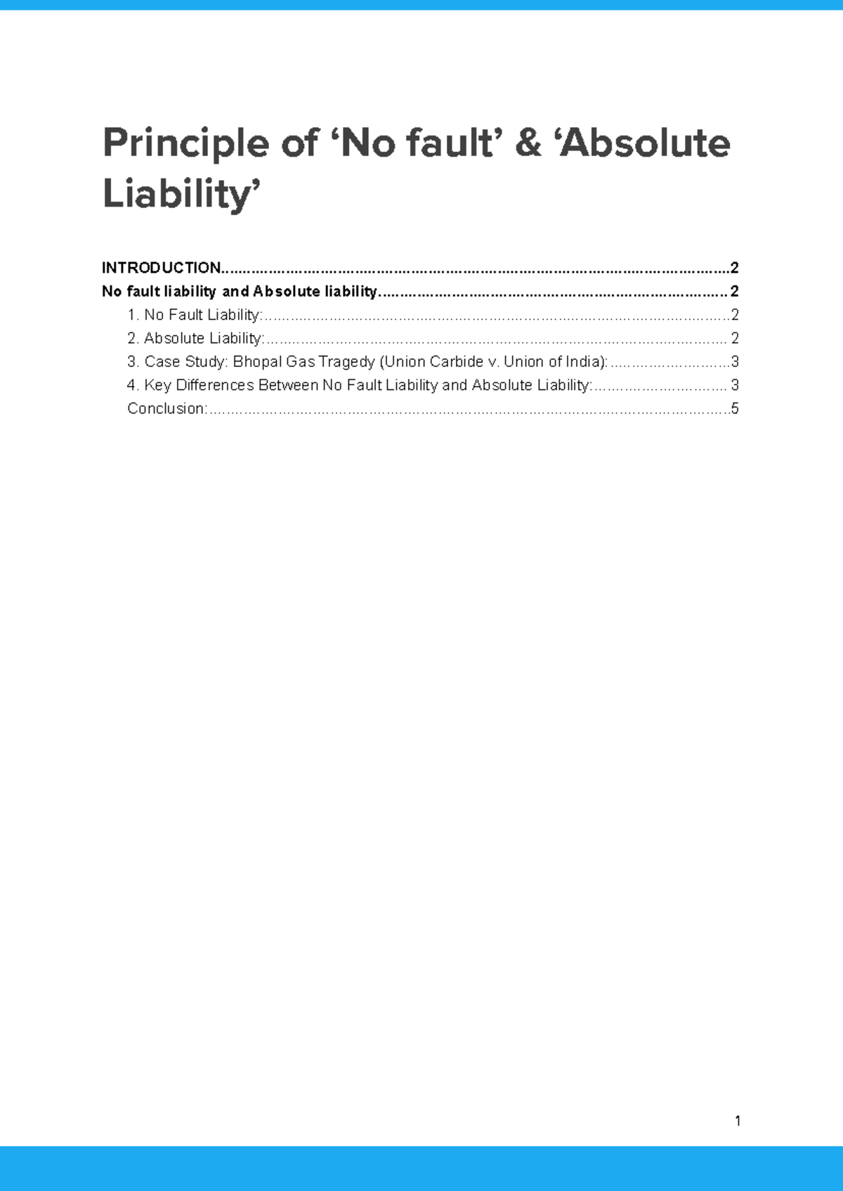 Principle of No Fault and Absolute Liability - Principle of ‘No fault ...
