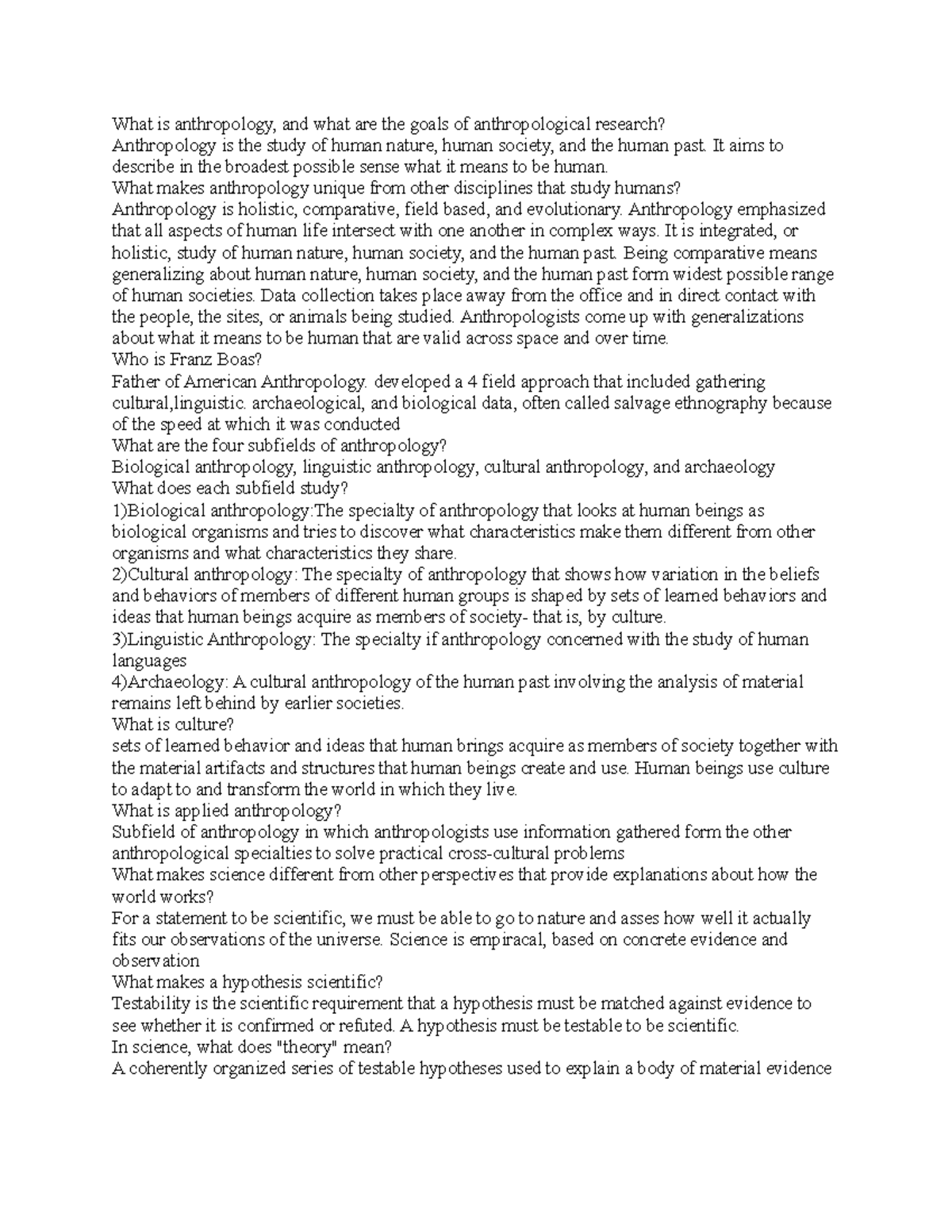 Anth 1 - notes - What is anthropology, and what are the goals of ...