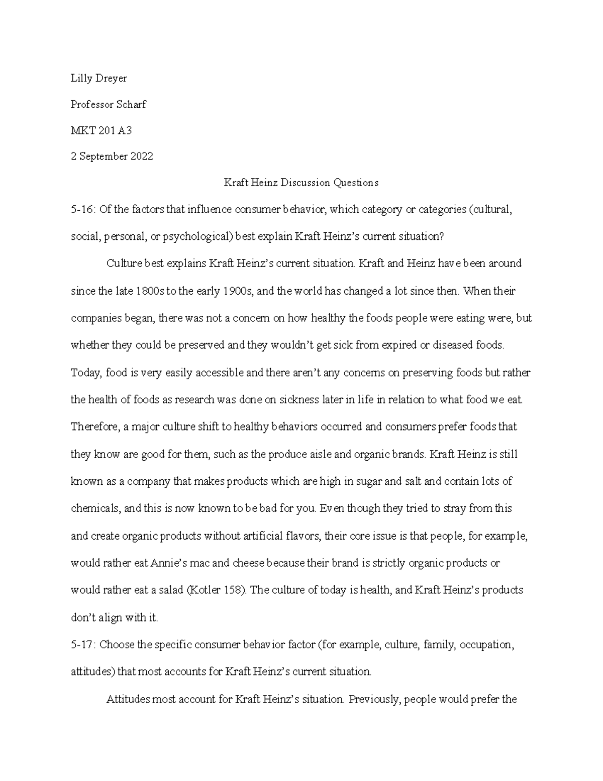 Kraft Heinz Case Study - Lilly Dreyer Professor Scharf MKT 201 A 2 ...