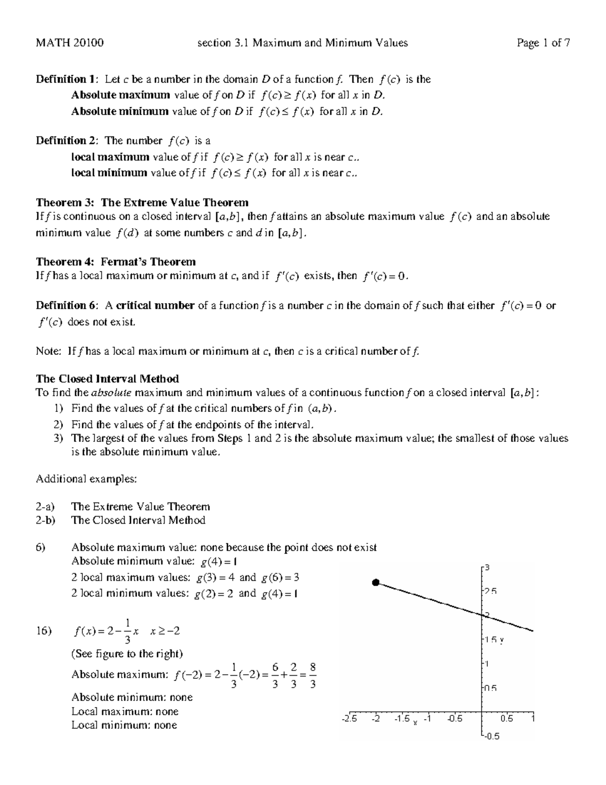 Ch3sec1-examples - Examples and Summary - MATH 20100 section 3 Maximum ...