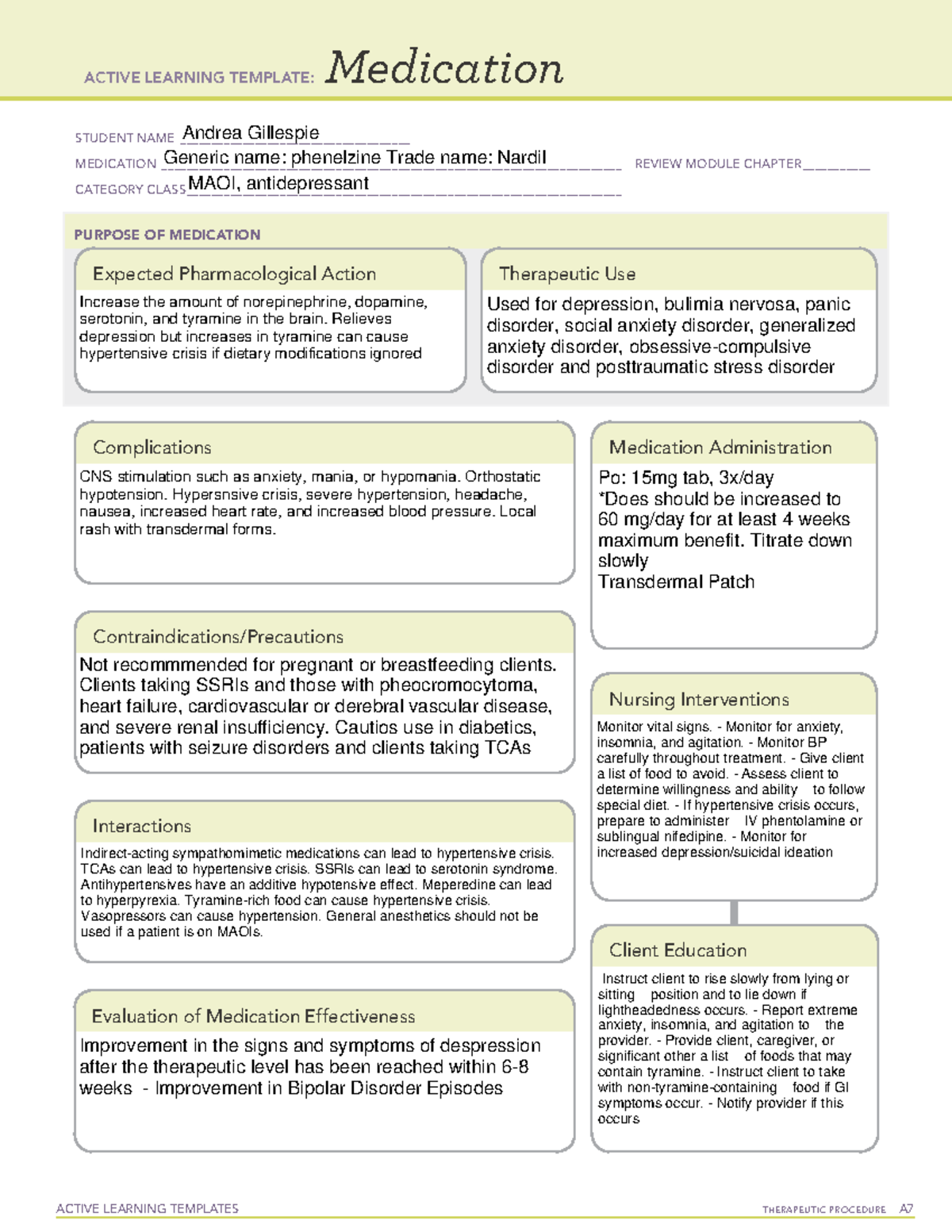 ATI Medication-phenelzine - ACTIVE LEARNING TEMPLATES TherapeuTic ...