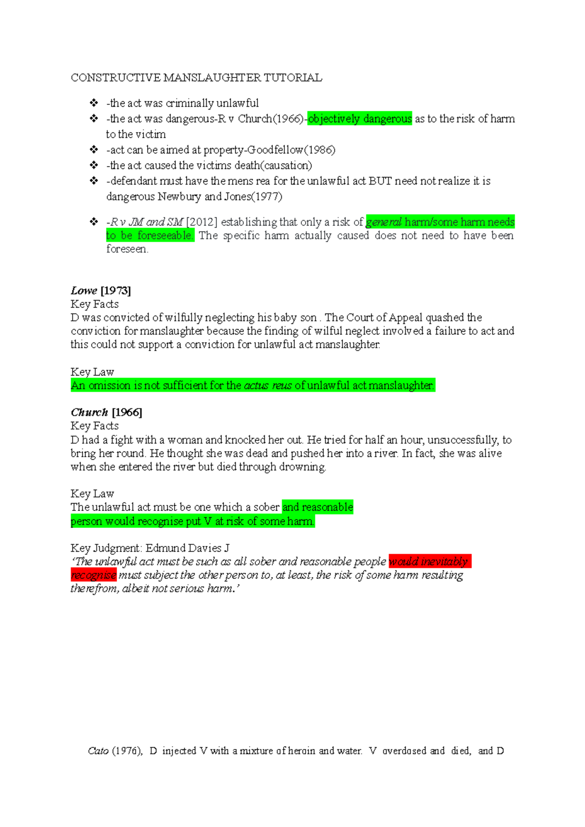 Constructive tutorial - no answer - CONSTRUCTIVE MANSLAUGHTER TUTORIAL ...