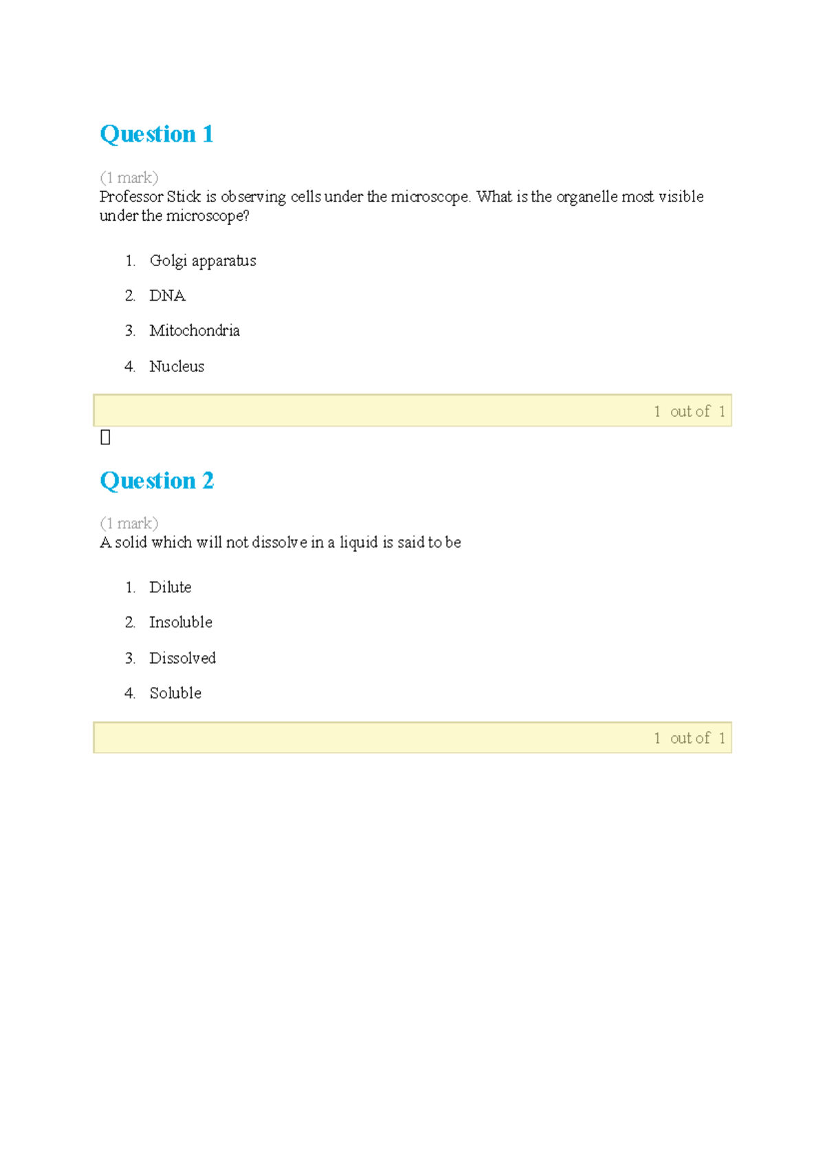 Yr 7 exam science - Year 7 practice exam - Question 1 (1 mark ...