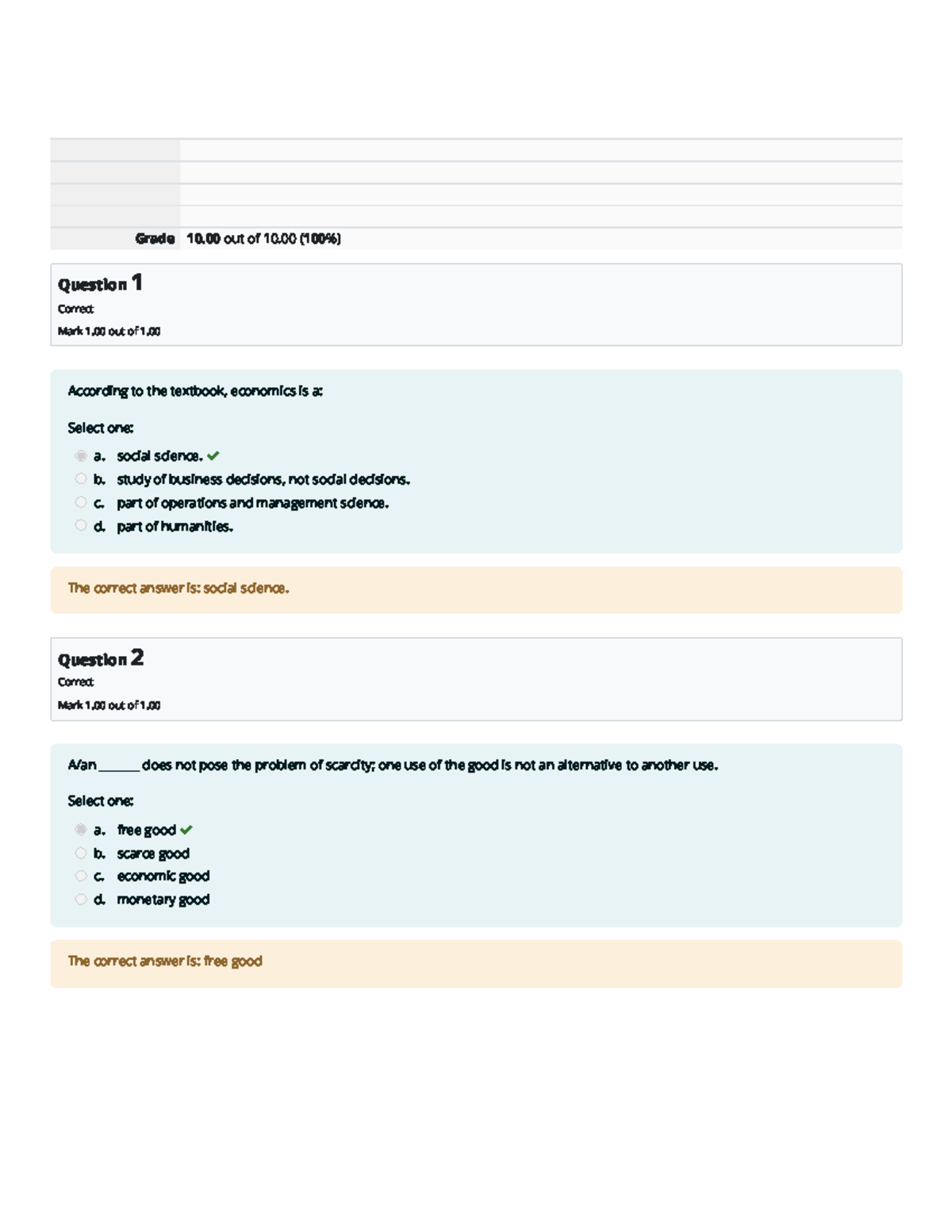 Self-Quiz Unit 1 - Chapter 1 - Grade 10 out of 10 ( 100 %) Question 1 ...