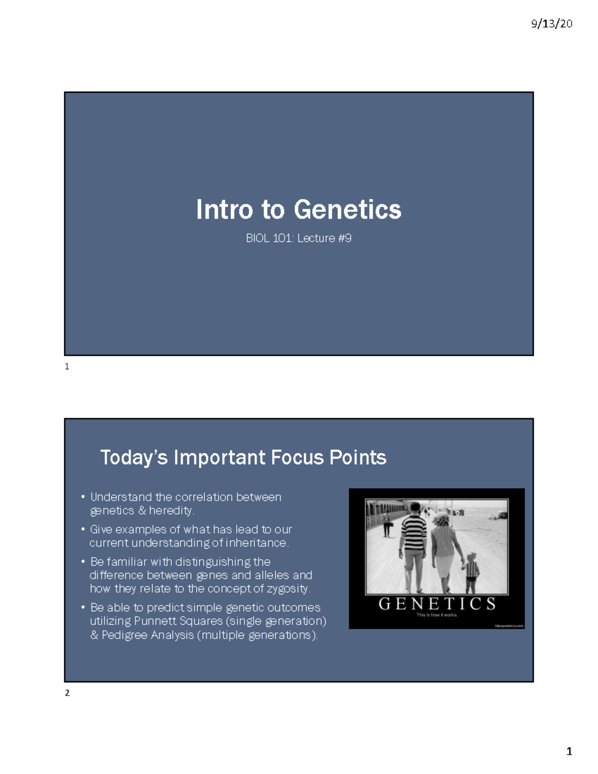 Day9 Intro Genetics Handouts aaaaaaaaa - 1001 206 - Rochester Institute ...