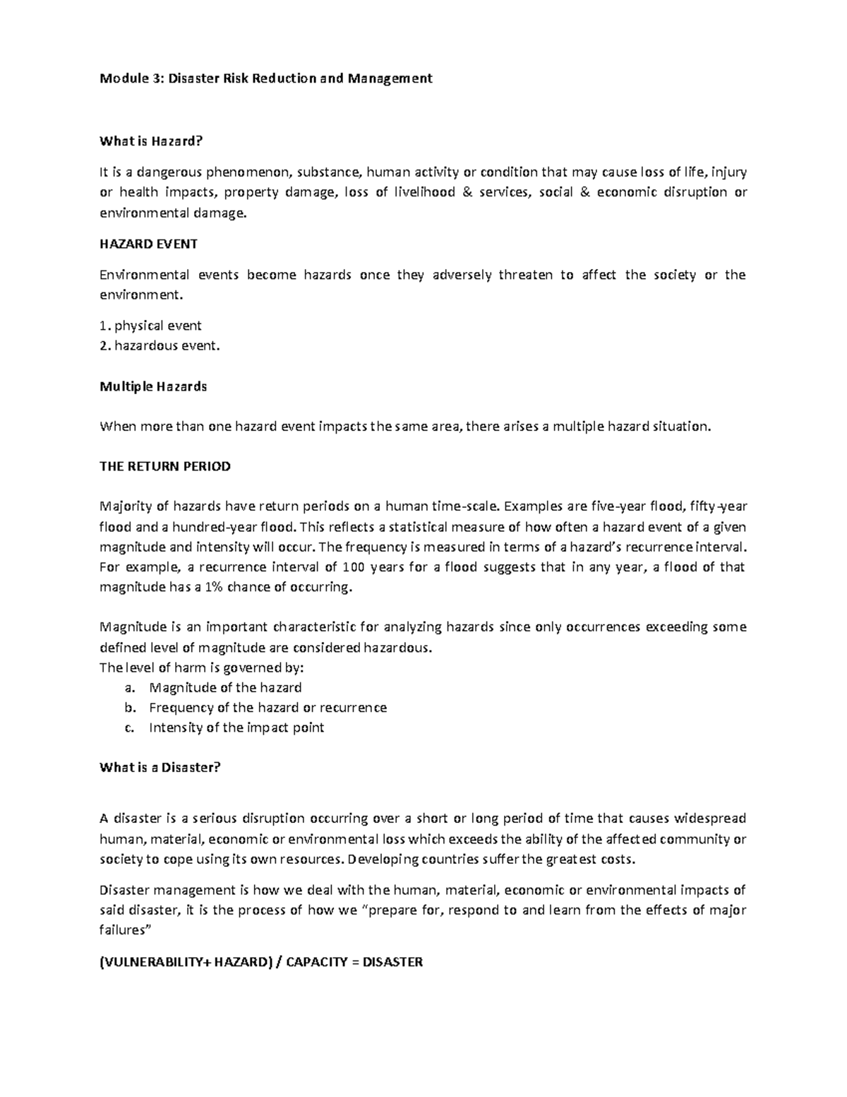 Module 3 - CWTS - Module 3: Disaster Risk Reduction and Management What ...