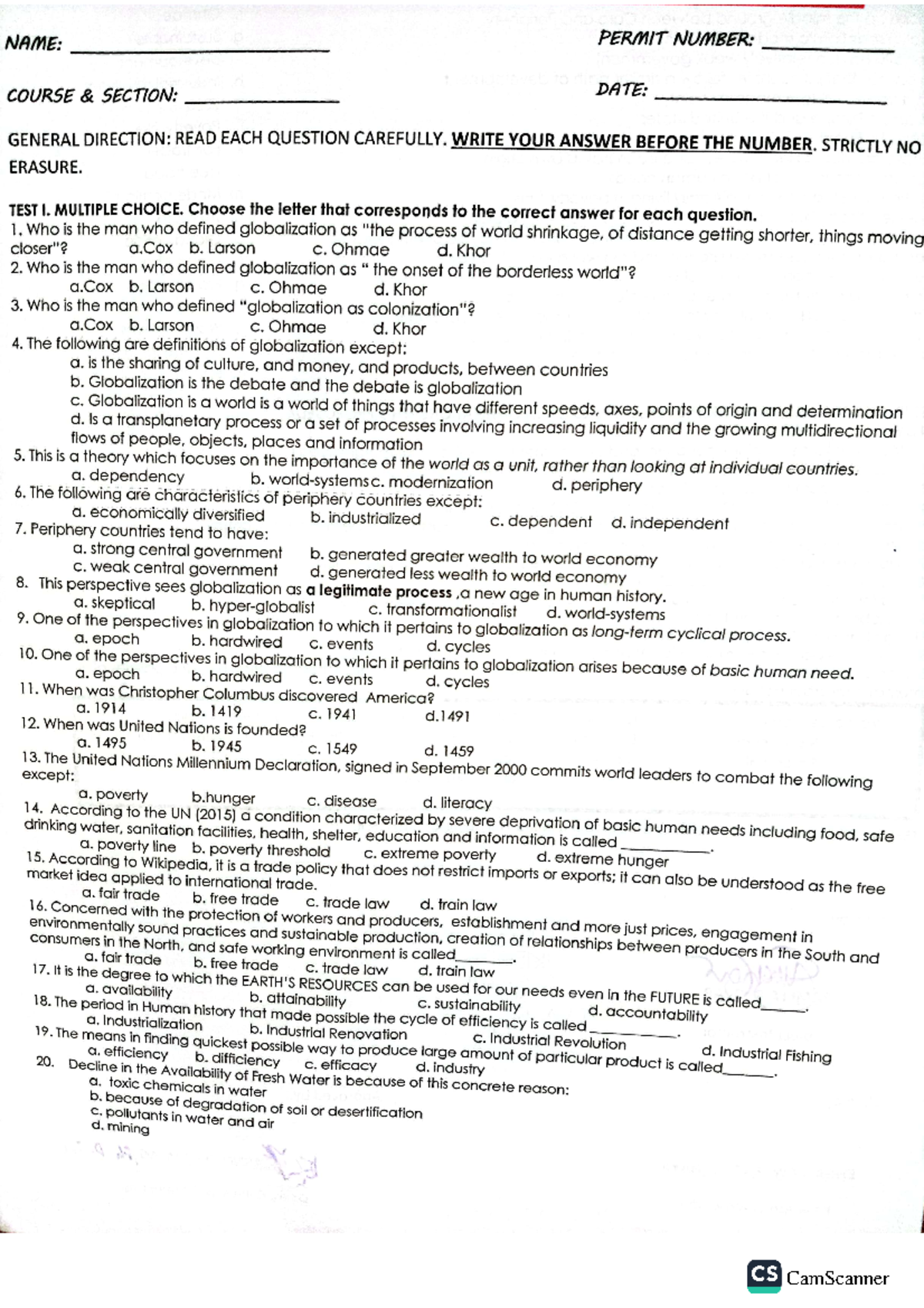 Globalization (Exam) - Copy - BS-Mathematics - CamScanner CamScanner ...