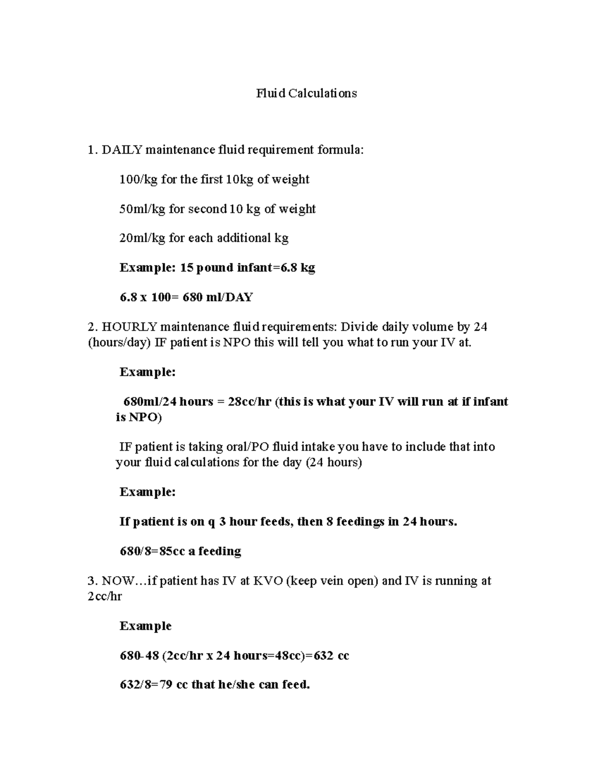 Peds Calculations w examples and answers. drip factor and more - Fluid ...