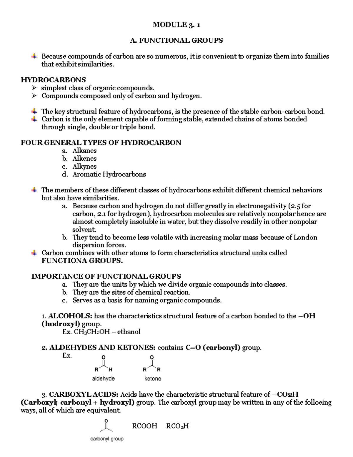Module 3.1 - Alkanes - ORG AND INORG - MODULE 3. 1 A. FUNCTIONAL GROUPS Because compounds of ...