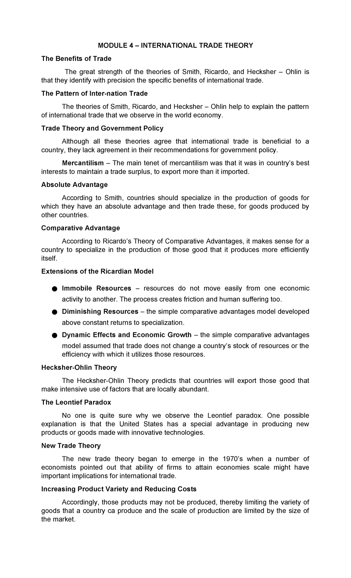 IBT-reviewer - MODULE 4 – INTERNATIONAL TRADE THEORY The Benefits of ...