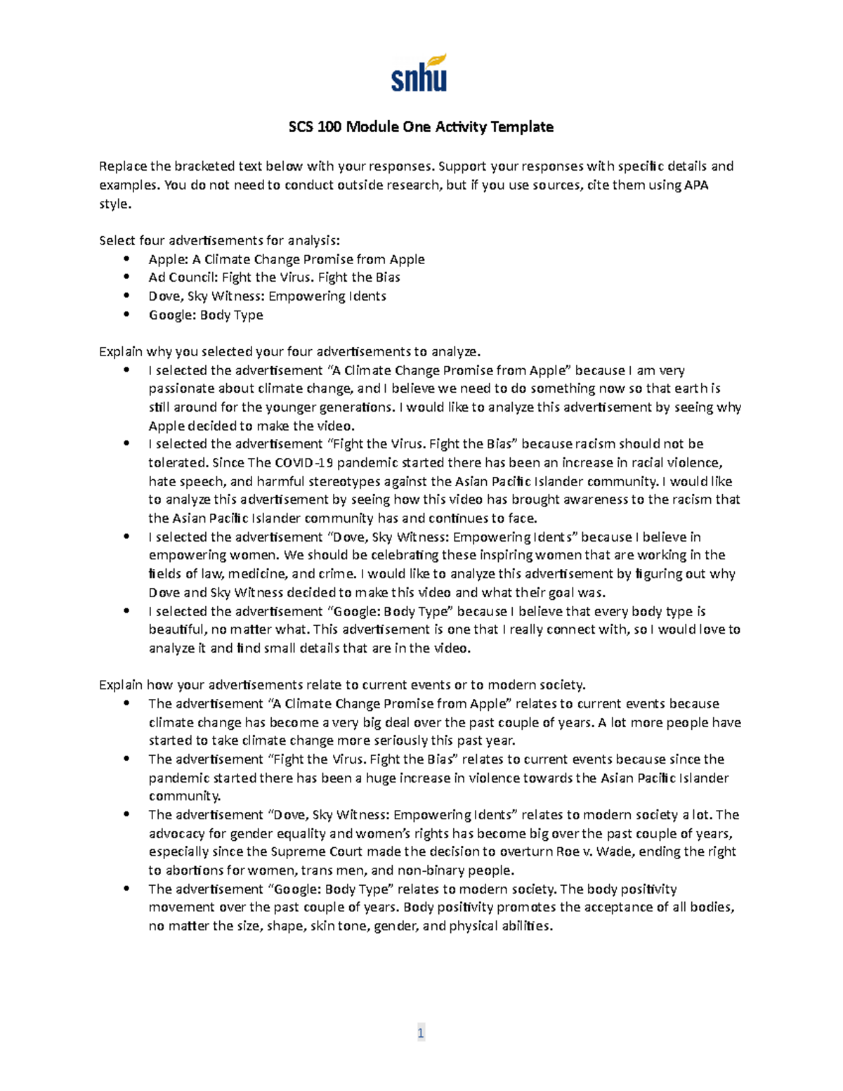 SCS 100 Module One Activity Template - SCS 100 Module One Activity ...