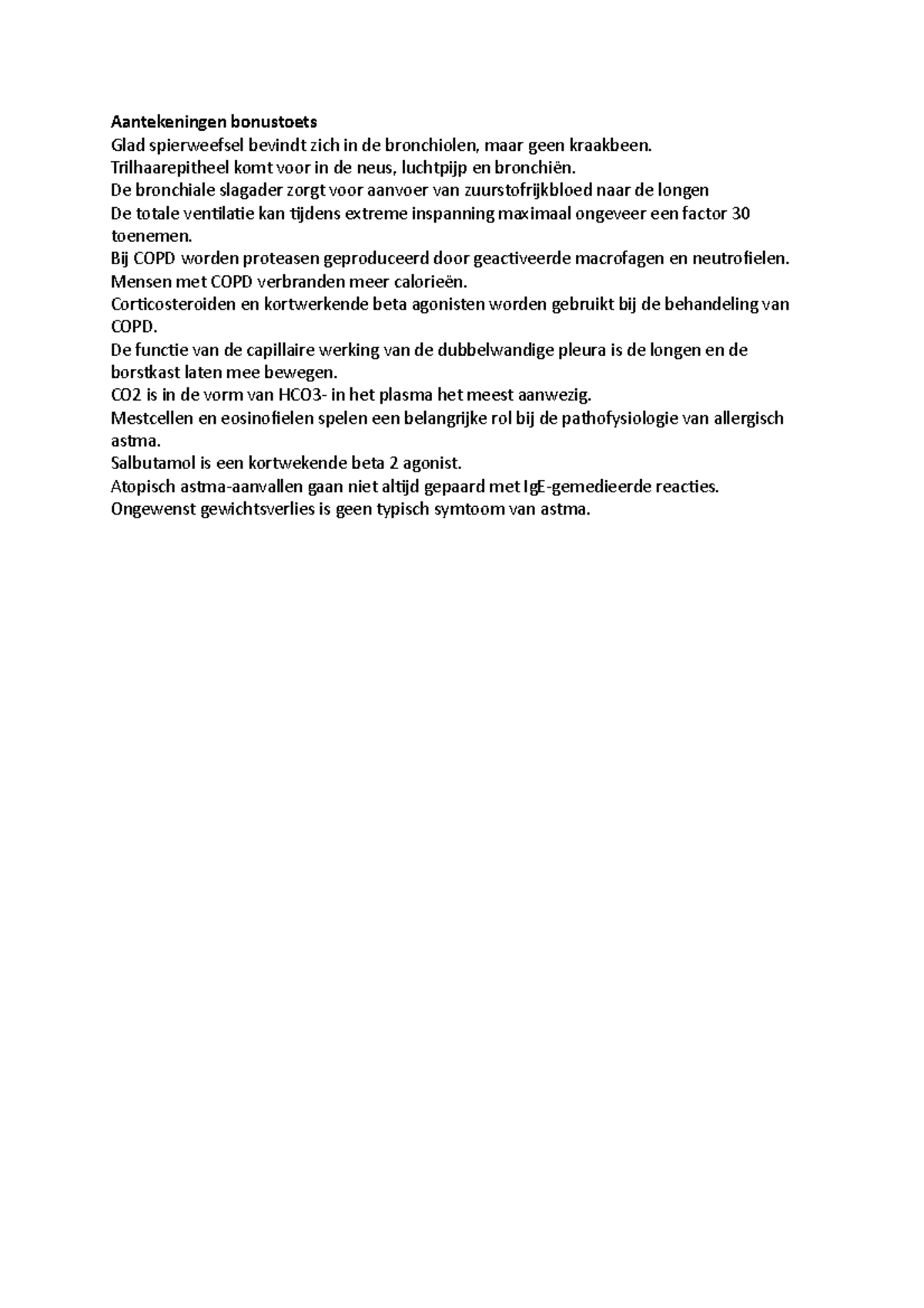 Aantekeningen bonustoets - Trilhaarepitheel komt voor in de neus ...