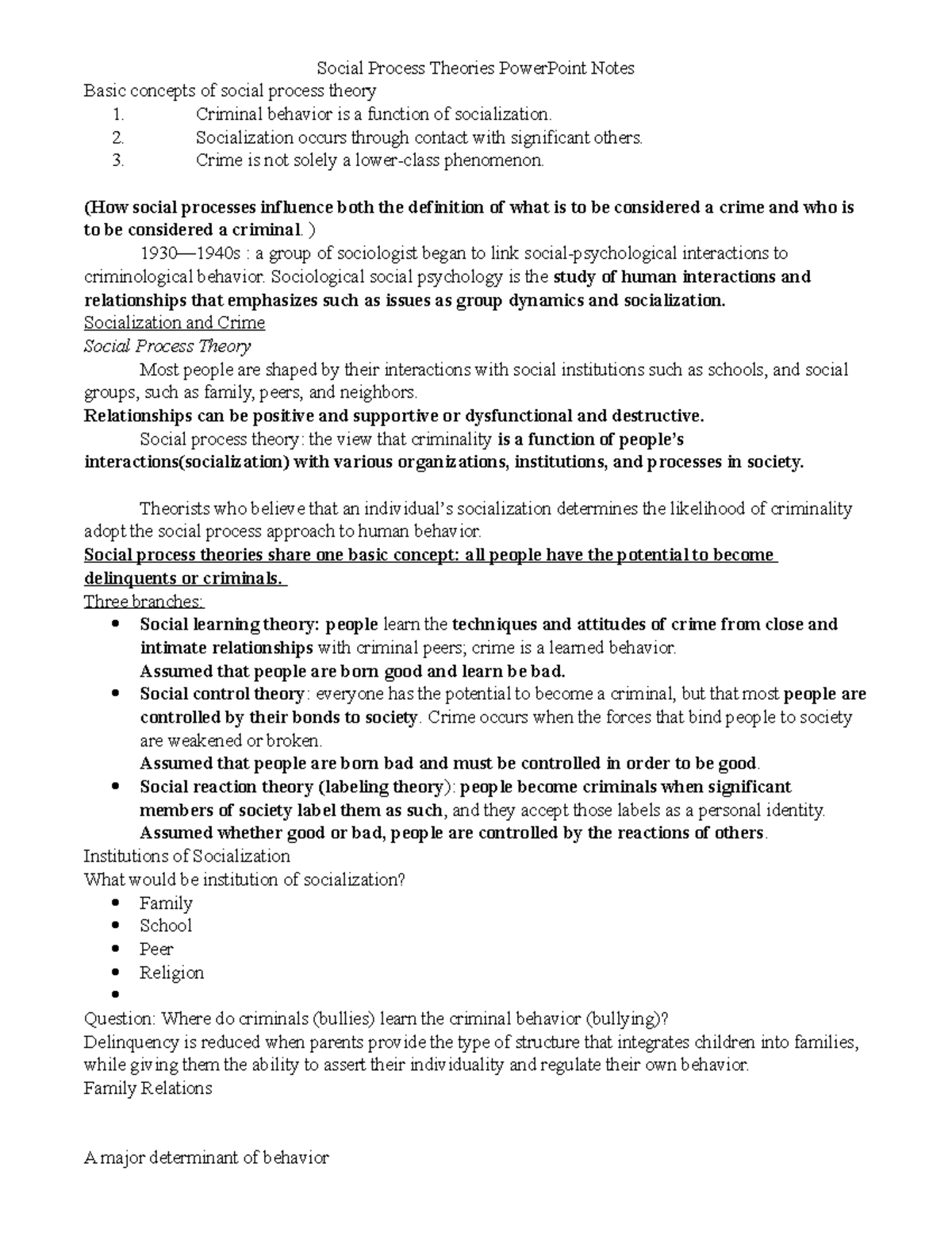 Social Process Theories Power Point Notes - Social Process Theories ...