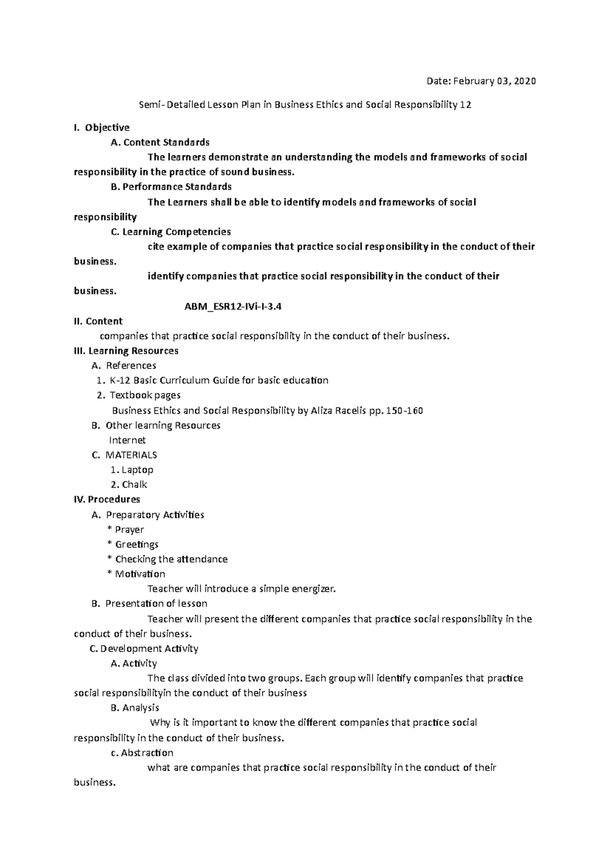 LP BESR 02-03 - discussion - Date: February 03, 2020 Semi- Detailed ...