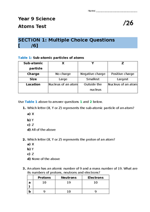Notes for Year 9 (Atoms, Heat light and Sound) - (The smallest part of ...