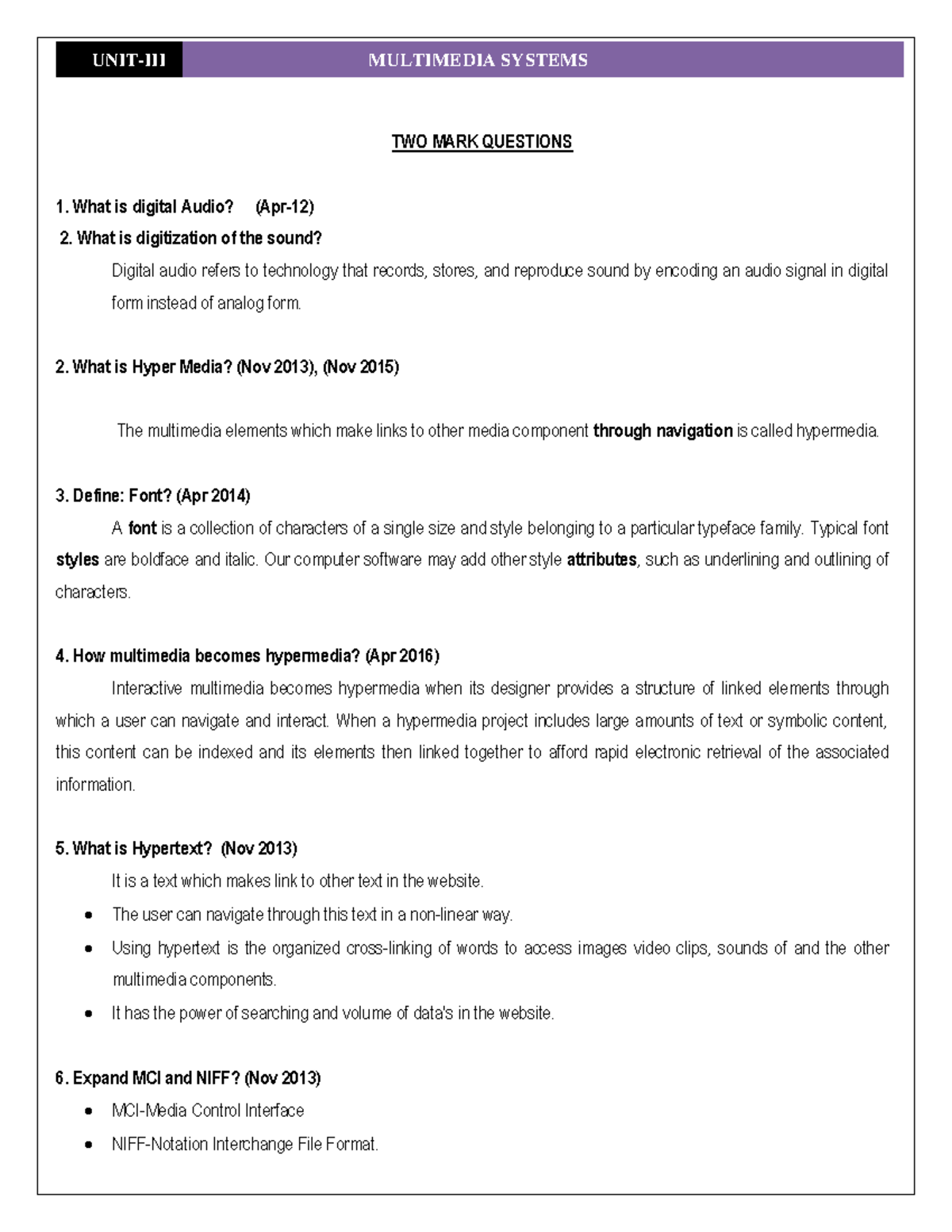 Multimedia-Unit-III - It a notes fir bca students under University of ...
