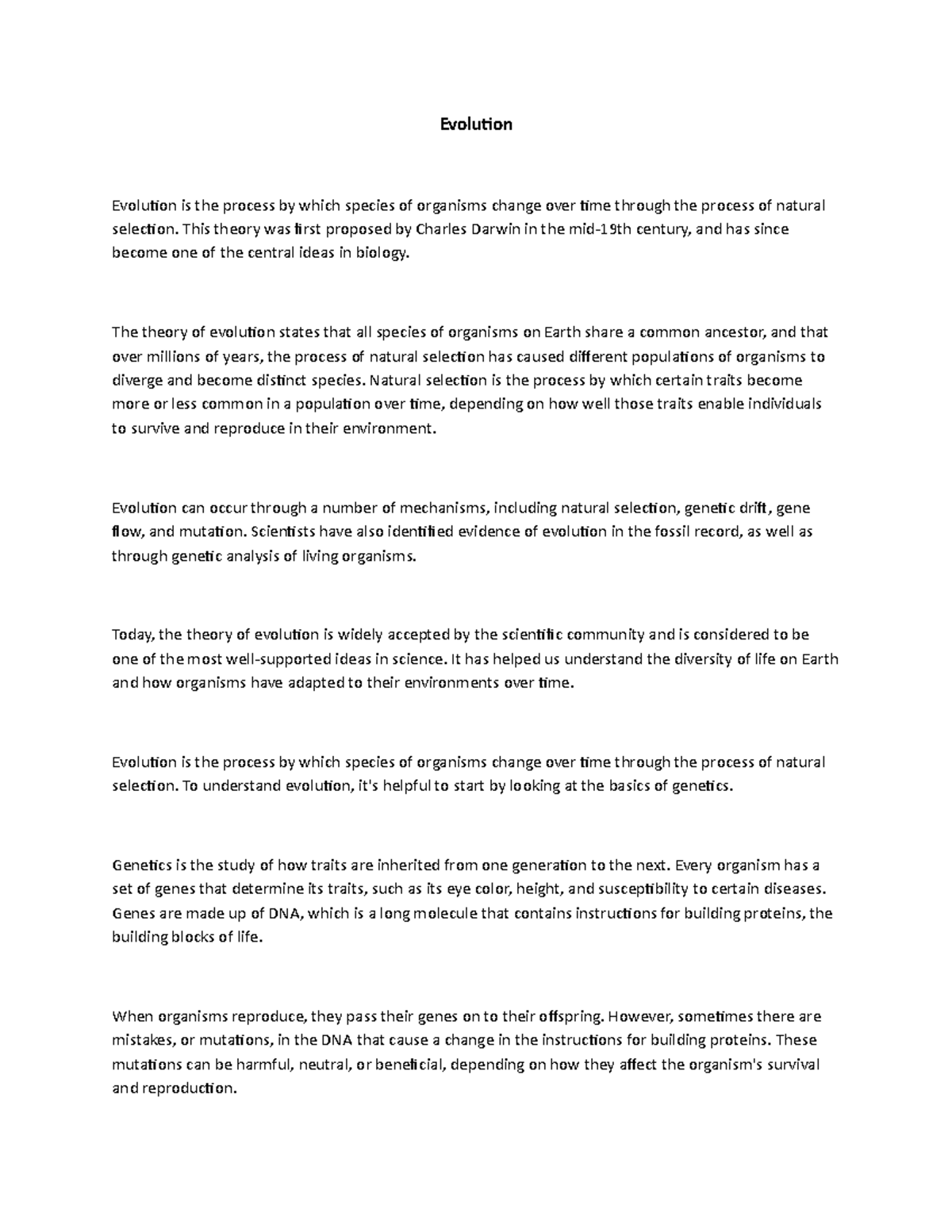 Evolution - Evolution Evolution is the process by which species of ...