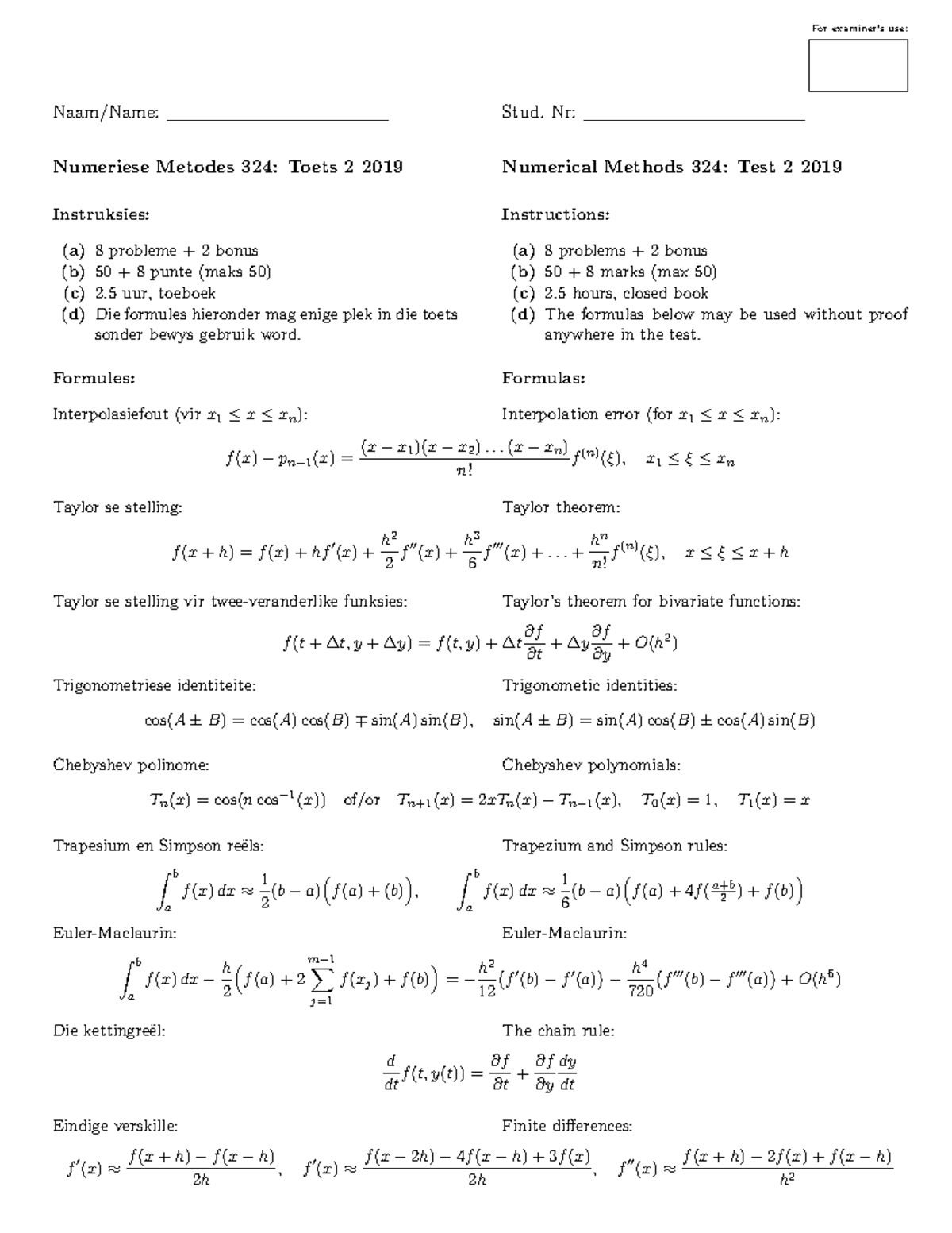2019 A2 - 2020 past paper for applied maths 364 - For examiner’s use ...