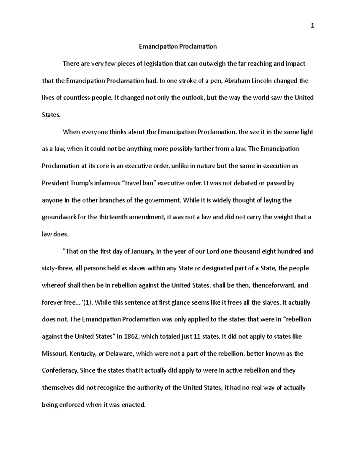 Emancipation Proclamation paper for history - Emancipation Proclamation ...