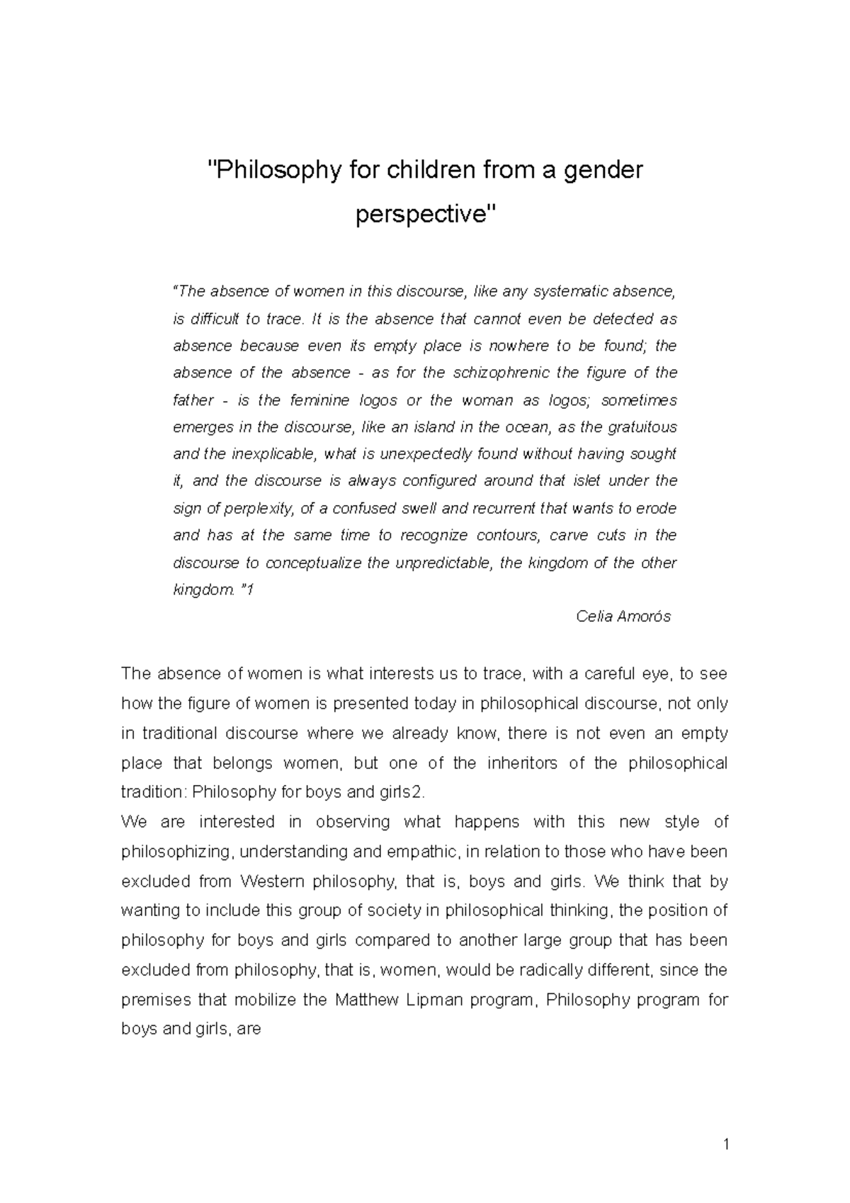 Philosophy for children from a gender perspective - 1 "Philosophy for ...