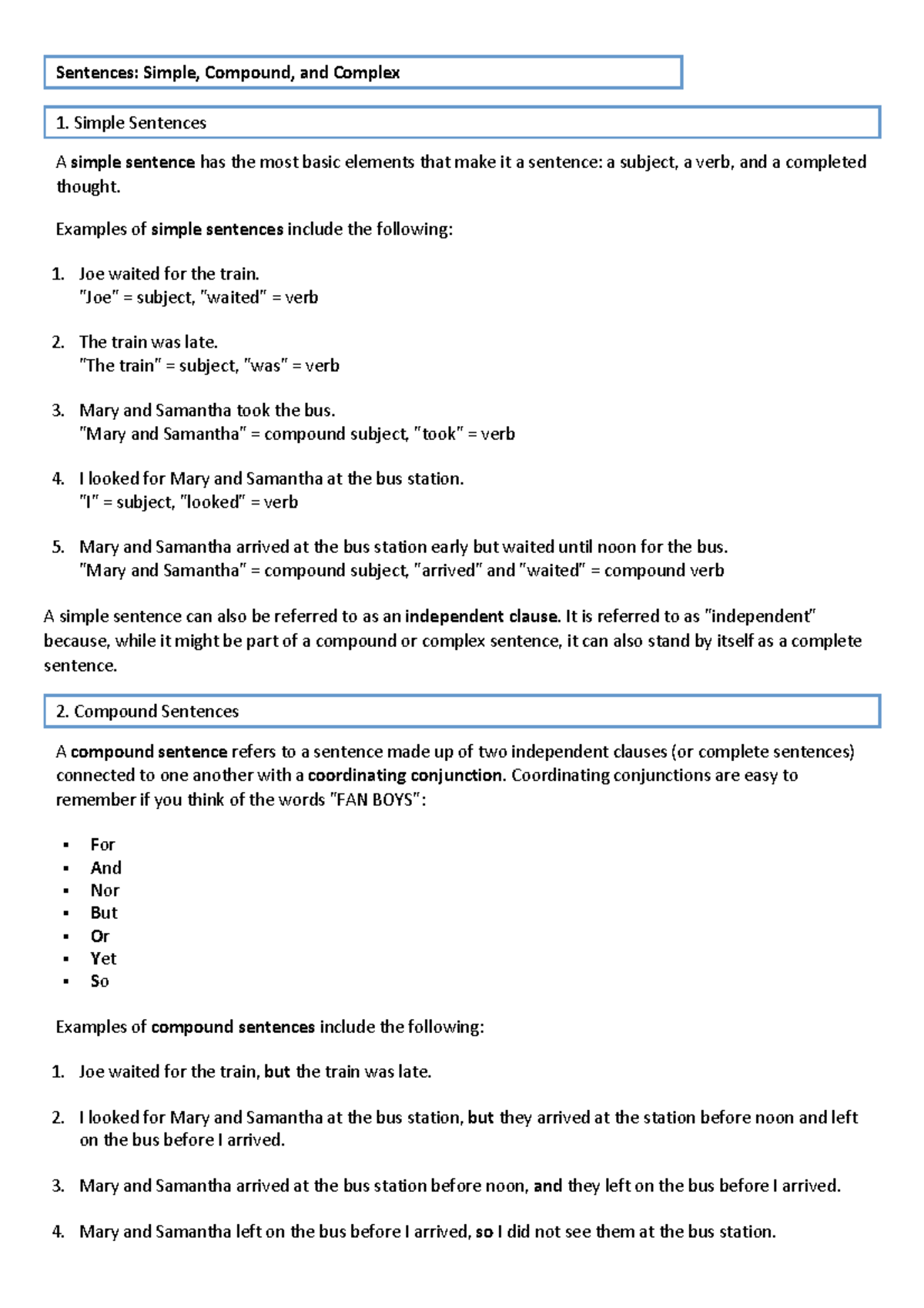 Simple compound complex sentences - Sentences: Simple, Compound, and ...