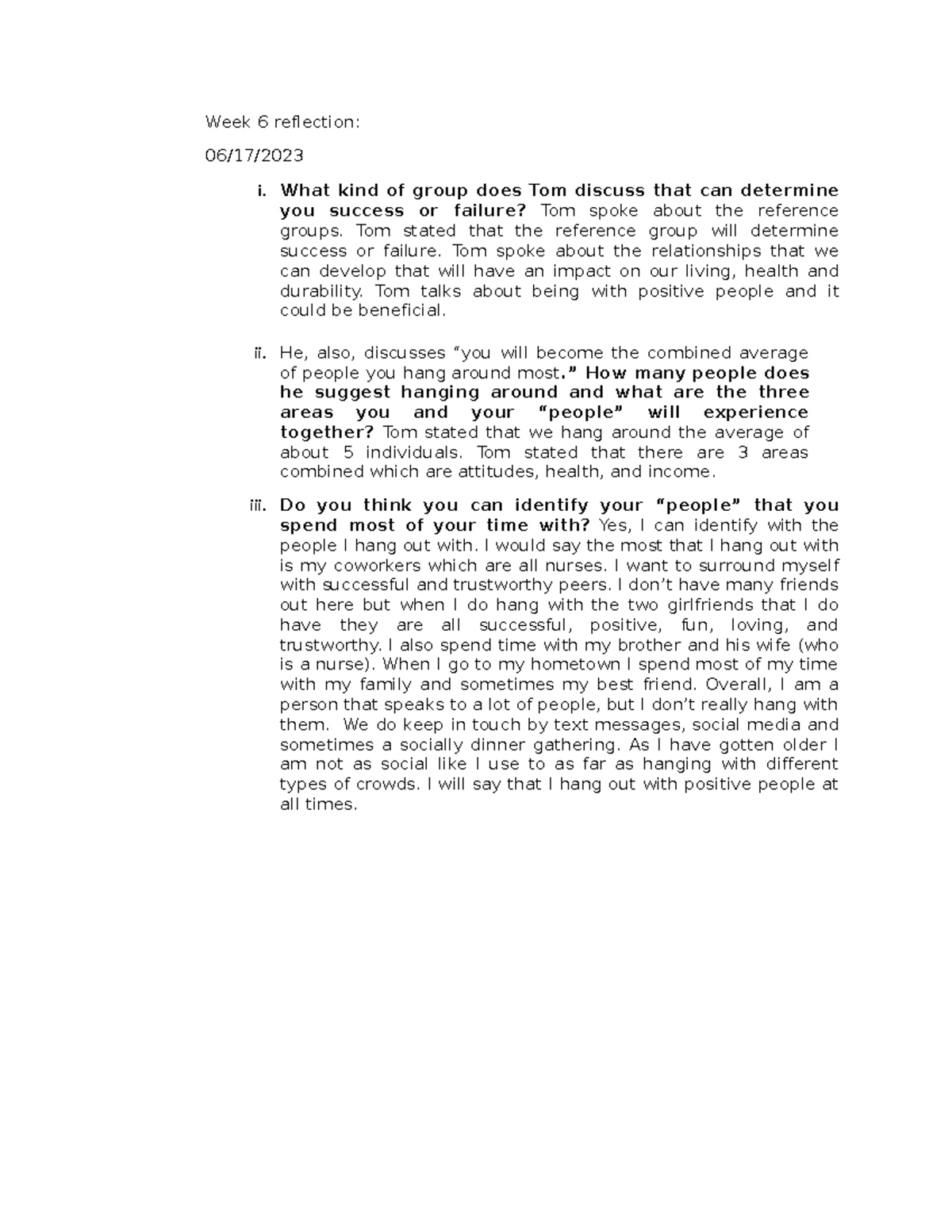 Week 6 reflection Mindfuless TN Michelle Robinson - Week 6 reflection: 06/17/ i. What kind of ...