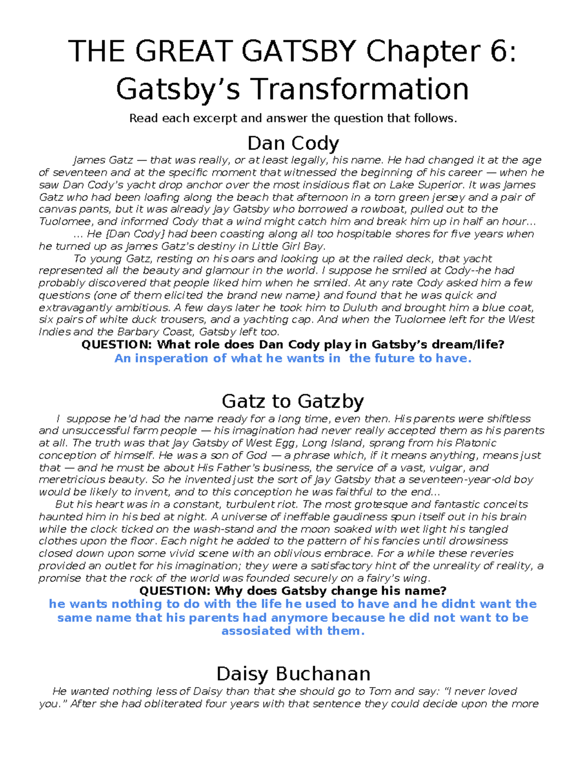 Ch 6 Gatsby s Transformation - THE GREAT GATSBY Chapter 6: Gatsby’s ...