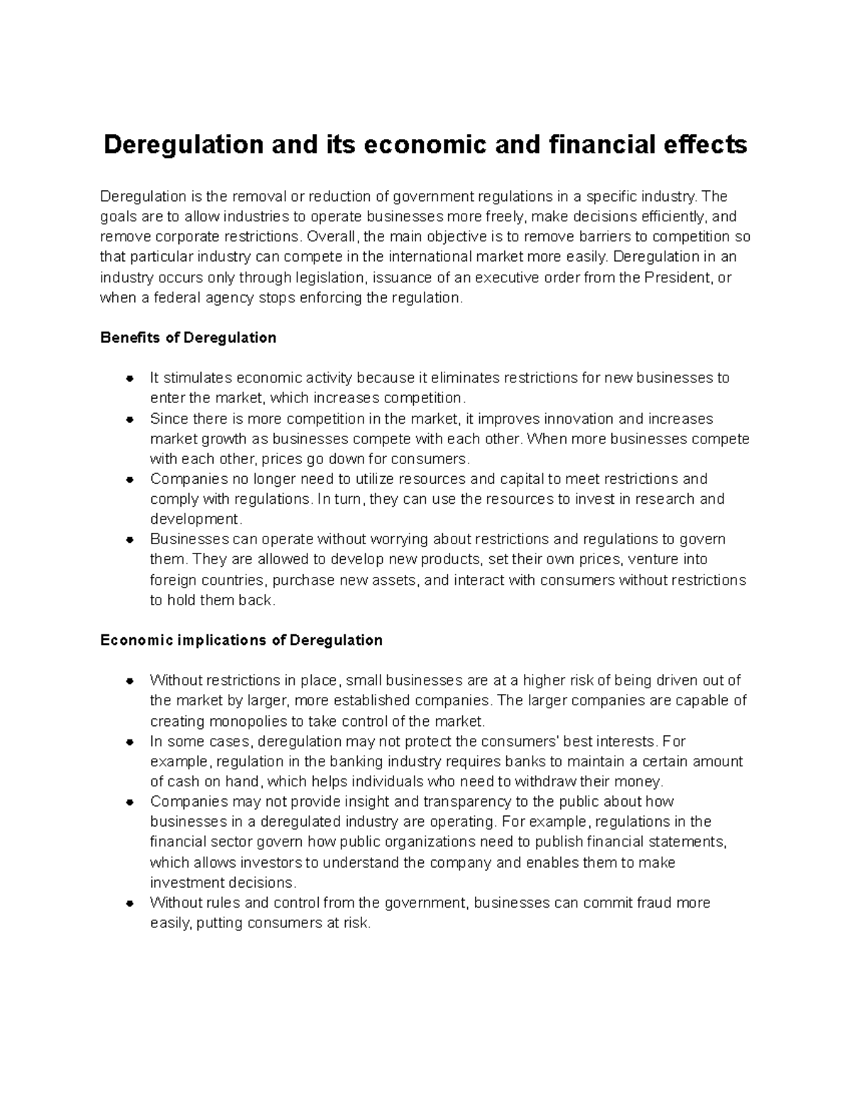 Deregulation and its economic and financial effects - Deregulation and ...