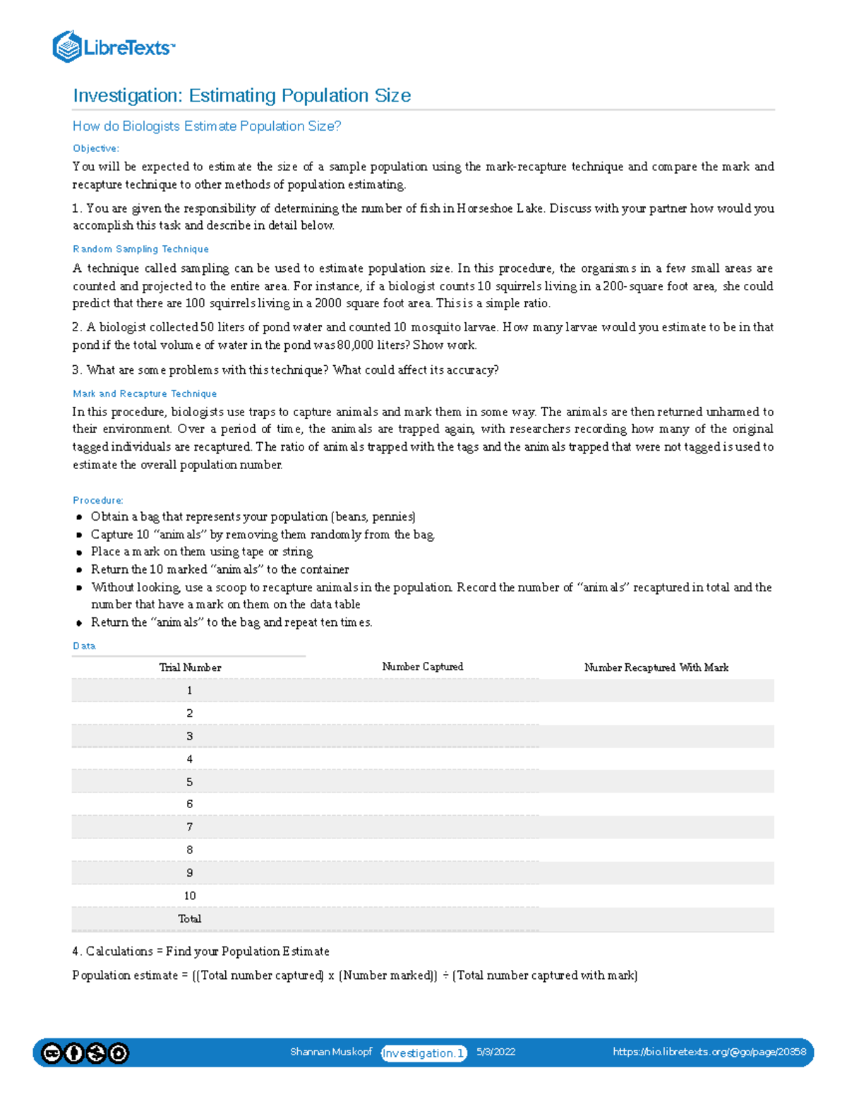 Investigation Estimating Population Size - Shannan Muskopf ...