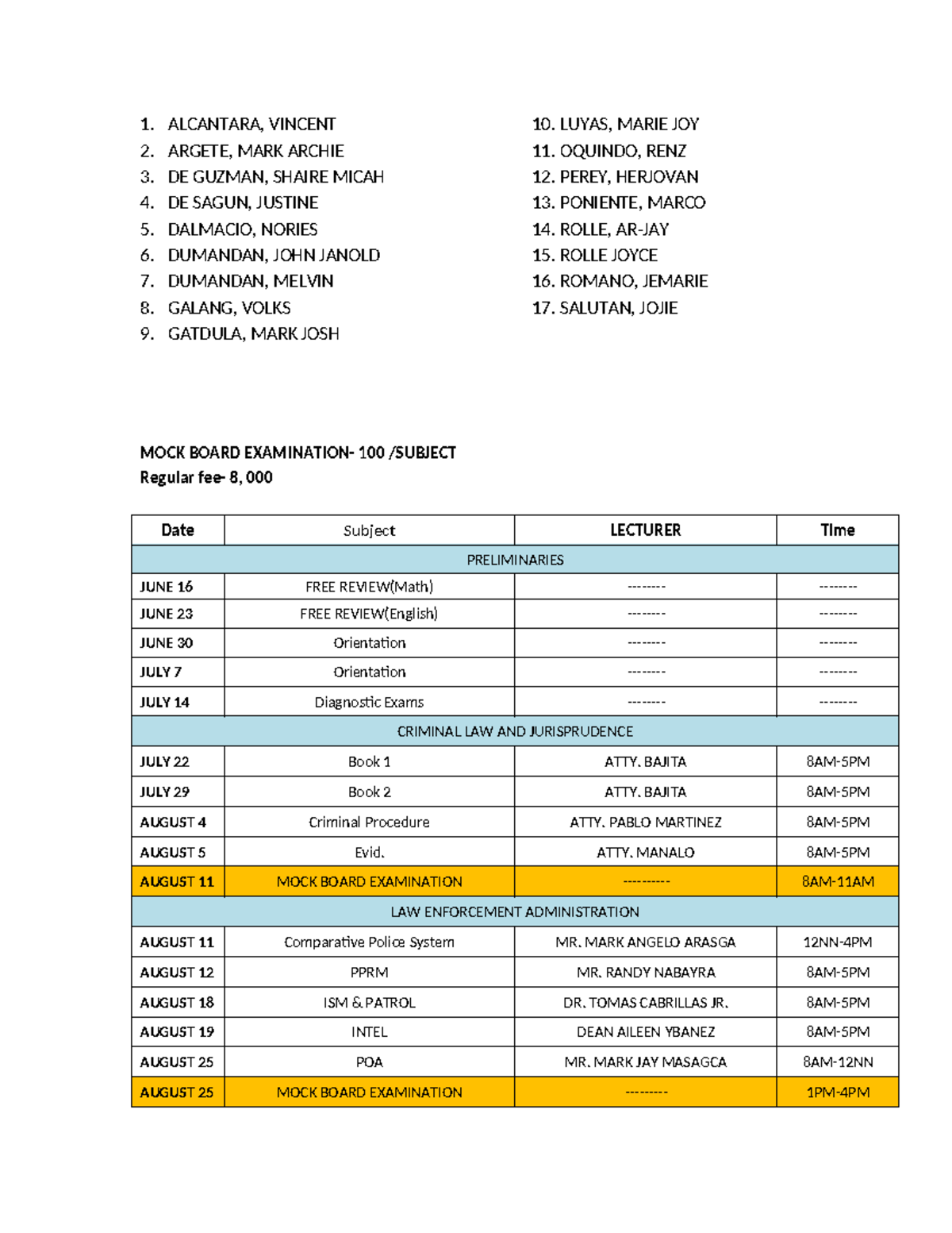 Gatdula - narrative - 1. ALCANTARA, VINCENT 2. ARGETE, MARK ARCHIE 3 ...