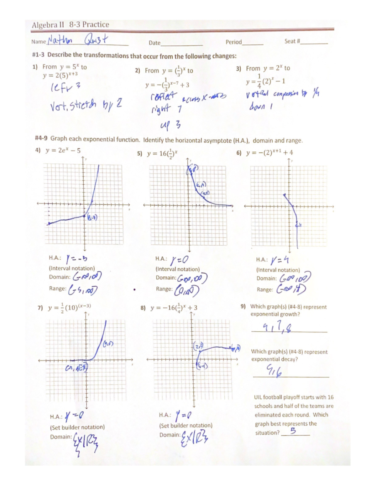 Algebra II 8-3 Practice - MATH 1100 - Studocu