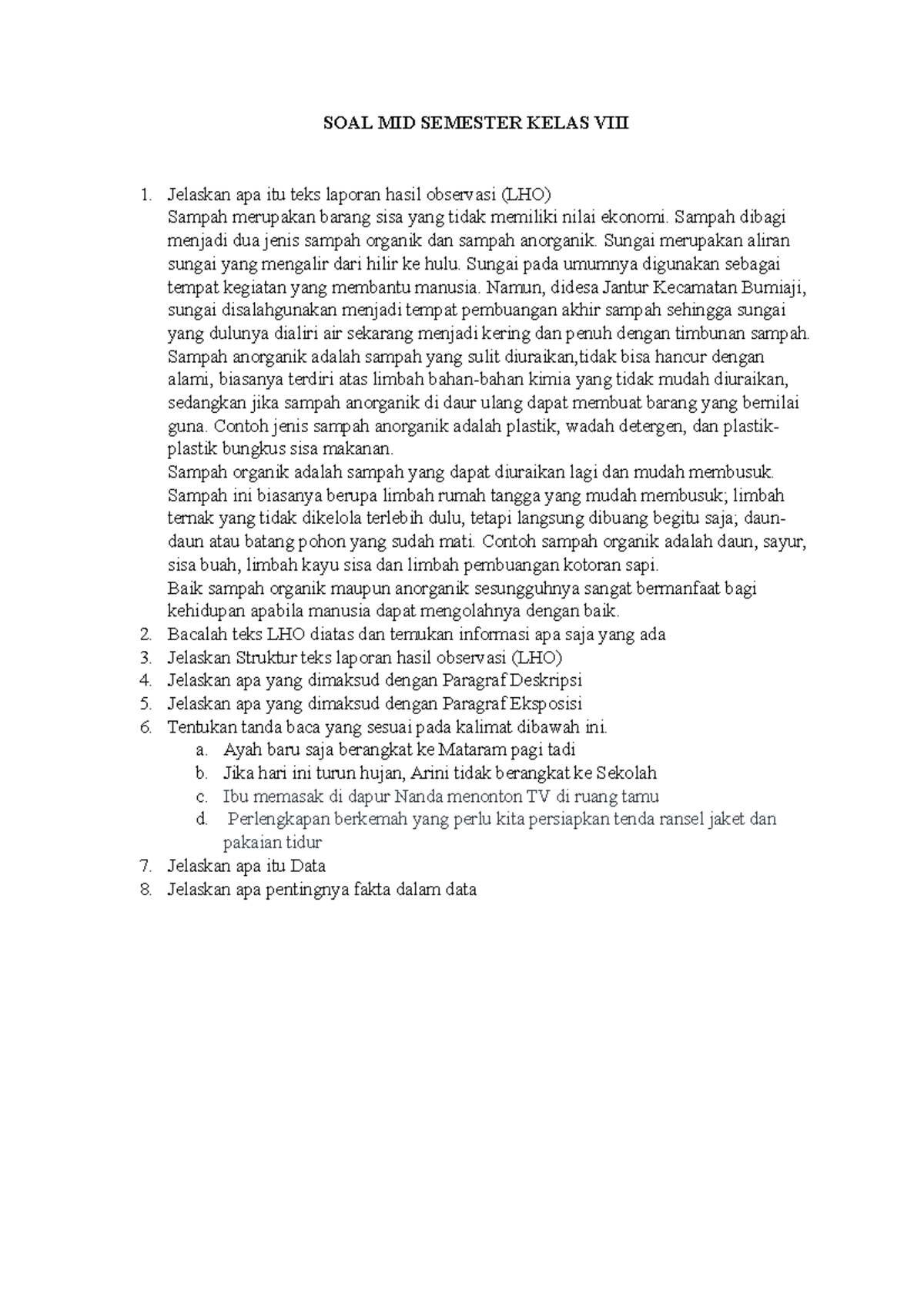 SOAL MID Kelas 8 bhs indonesia - SOAL MID SEMESTER KELAS VIII Jelaskan ...