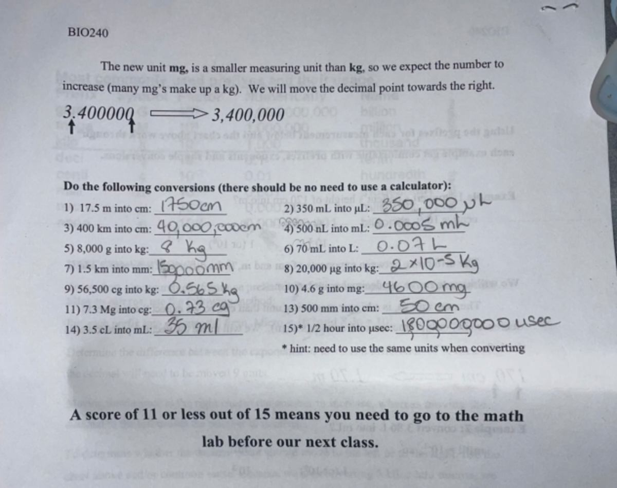 Lab - Conversions - BIO240 - Studocu