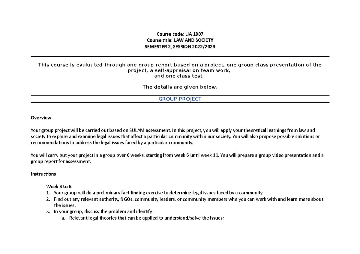 LIA 1007 Assessment Information Sheet 2023 - Course code: LIA 1007 ...