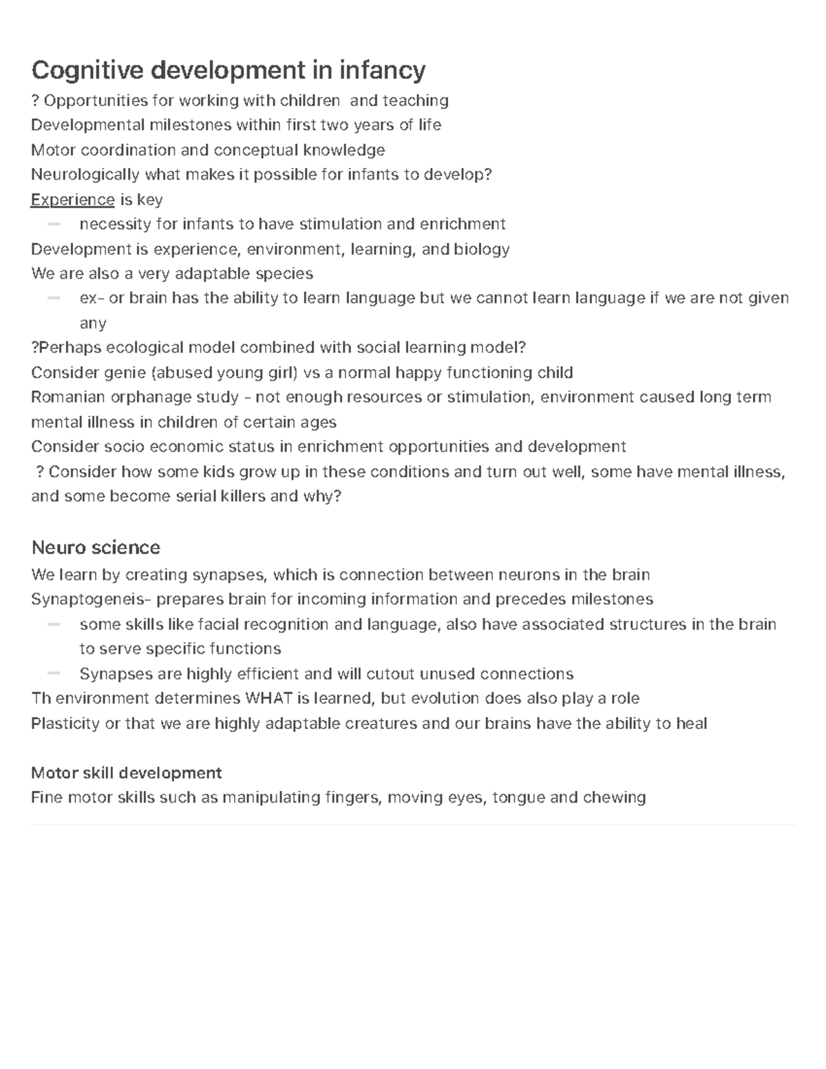 Cognitive development infancy - – – – – Cognitive development in ...