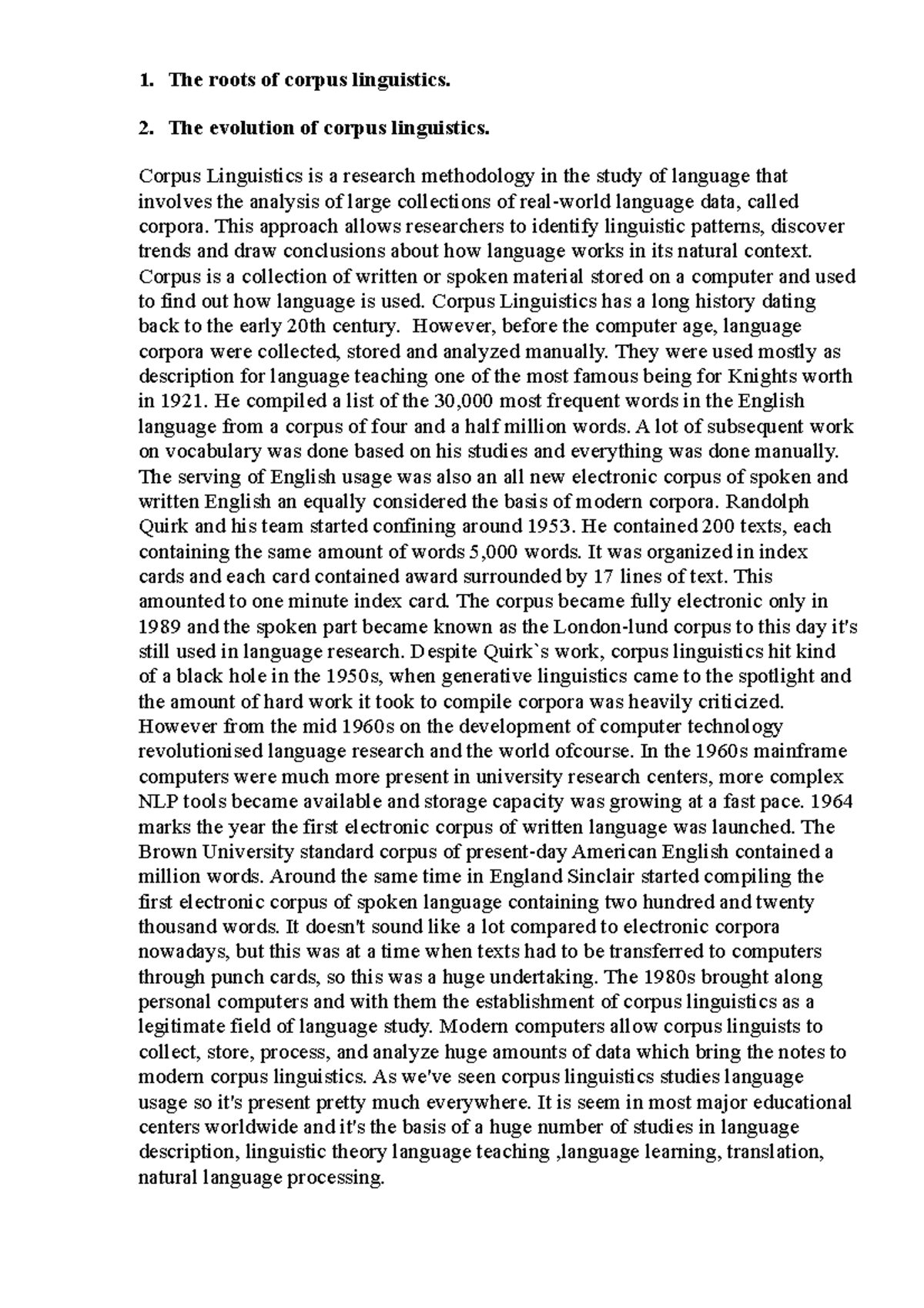 Corpus linguistics some questions - The roots of corpus linguistics ...