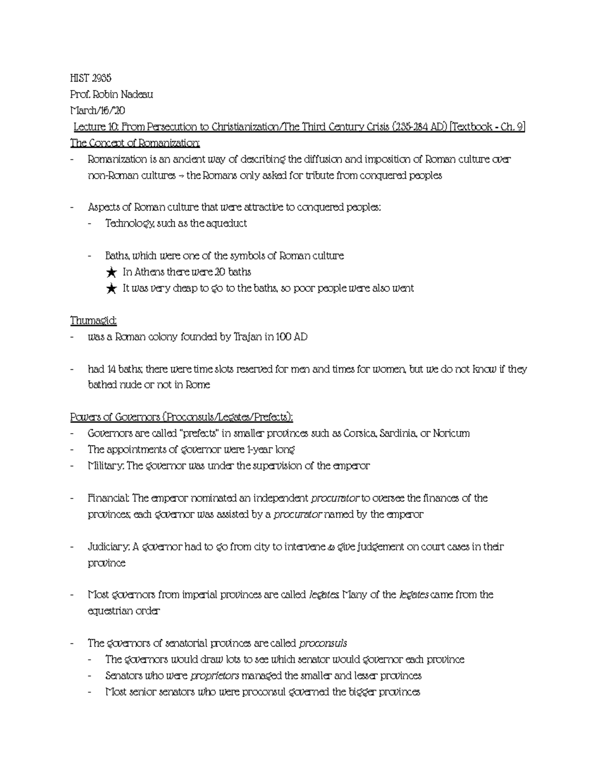 HIST 2935 lecture 10 - Winter 2020 Professor Robin Nadeau - HIST 2935 ...