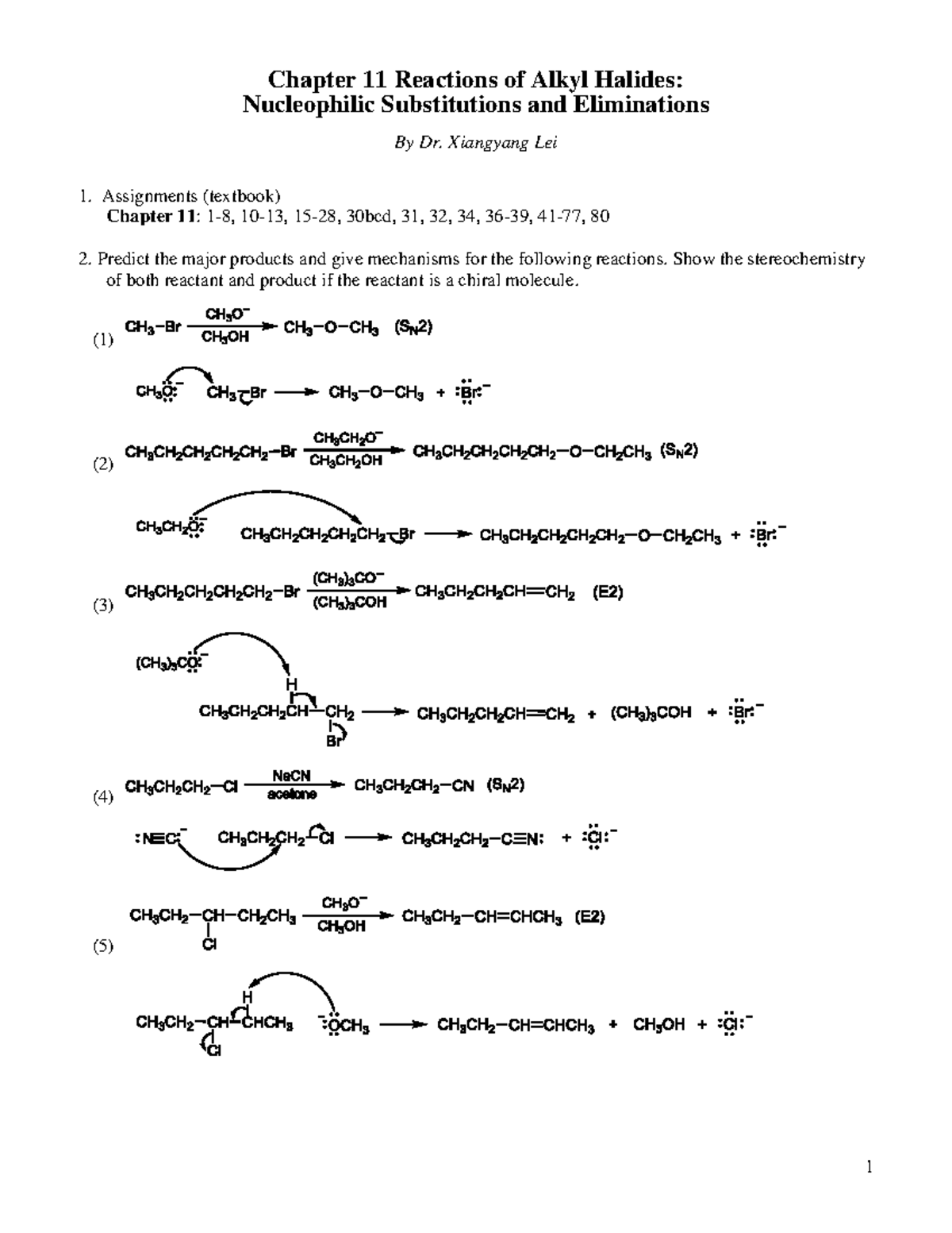 Ch. 11 Key - exercises with answers - CHEM 3311 - Chapter 11 Reactions ...