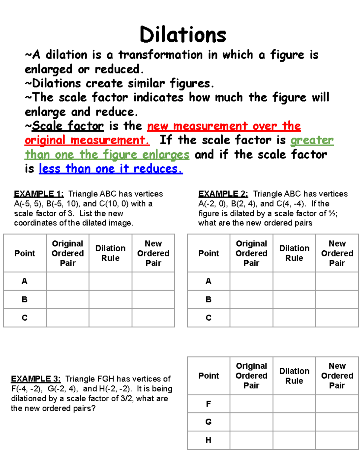 algebra notessss - Dilations ~A dilation is a transformation in which a ...