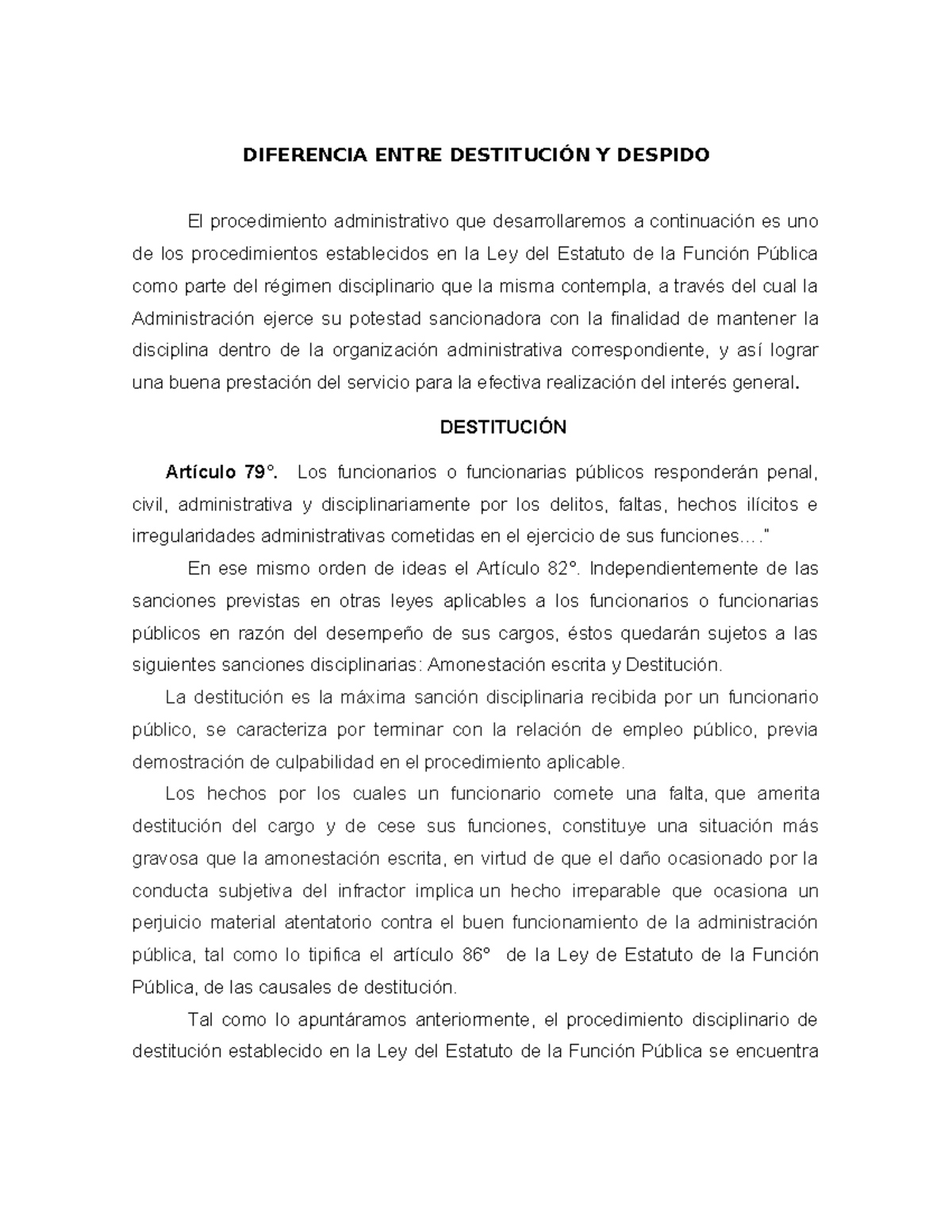 Diferencia entre destitución y despido. Elaborar un Procedimiento de ...