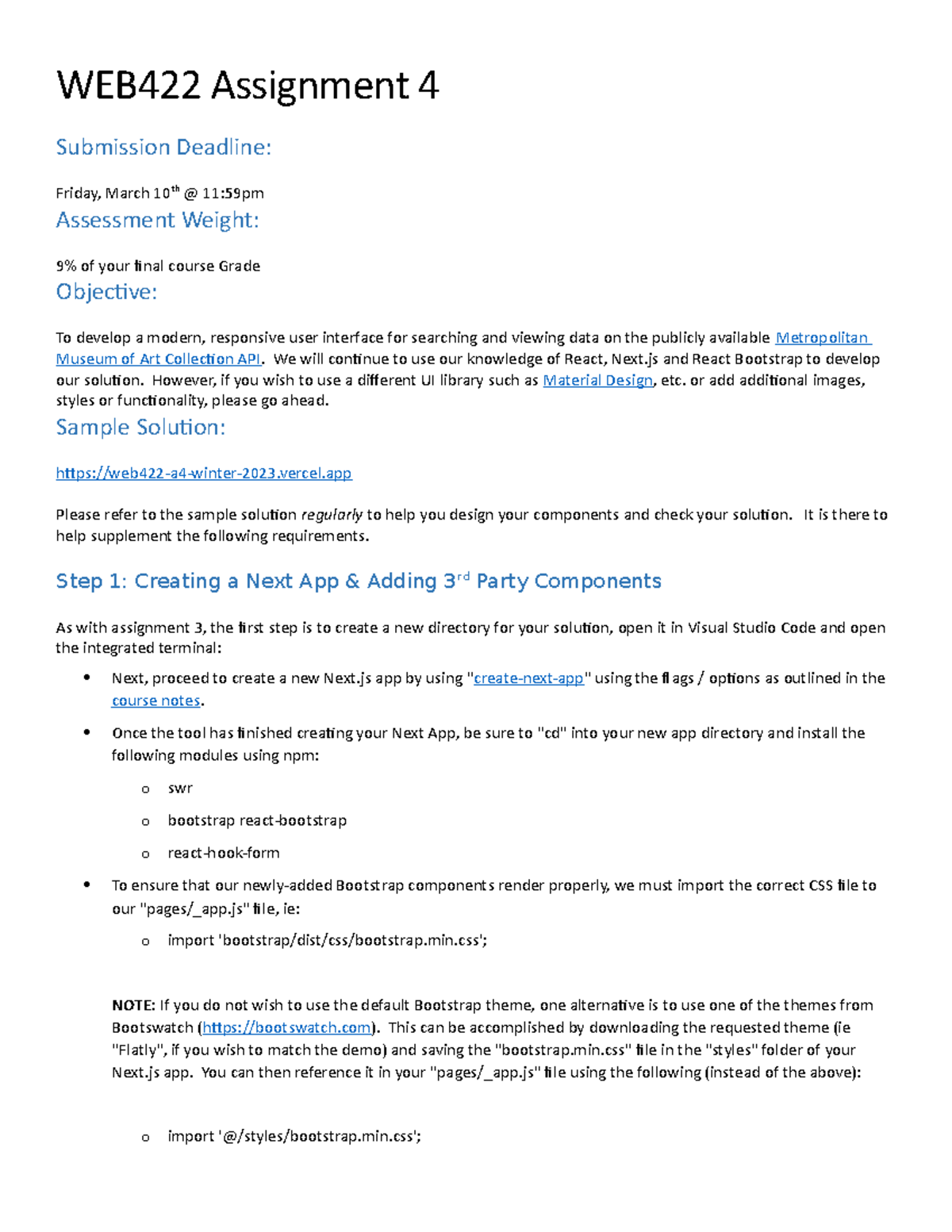 WEB422 Assignment 4 - We will continue to use our knowledge of React ...