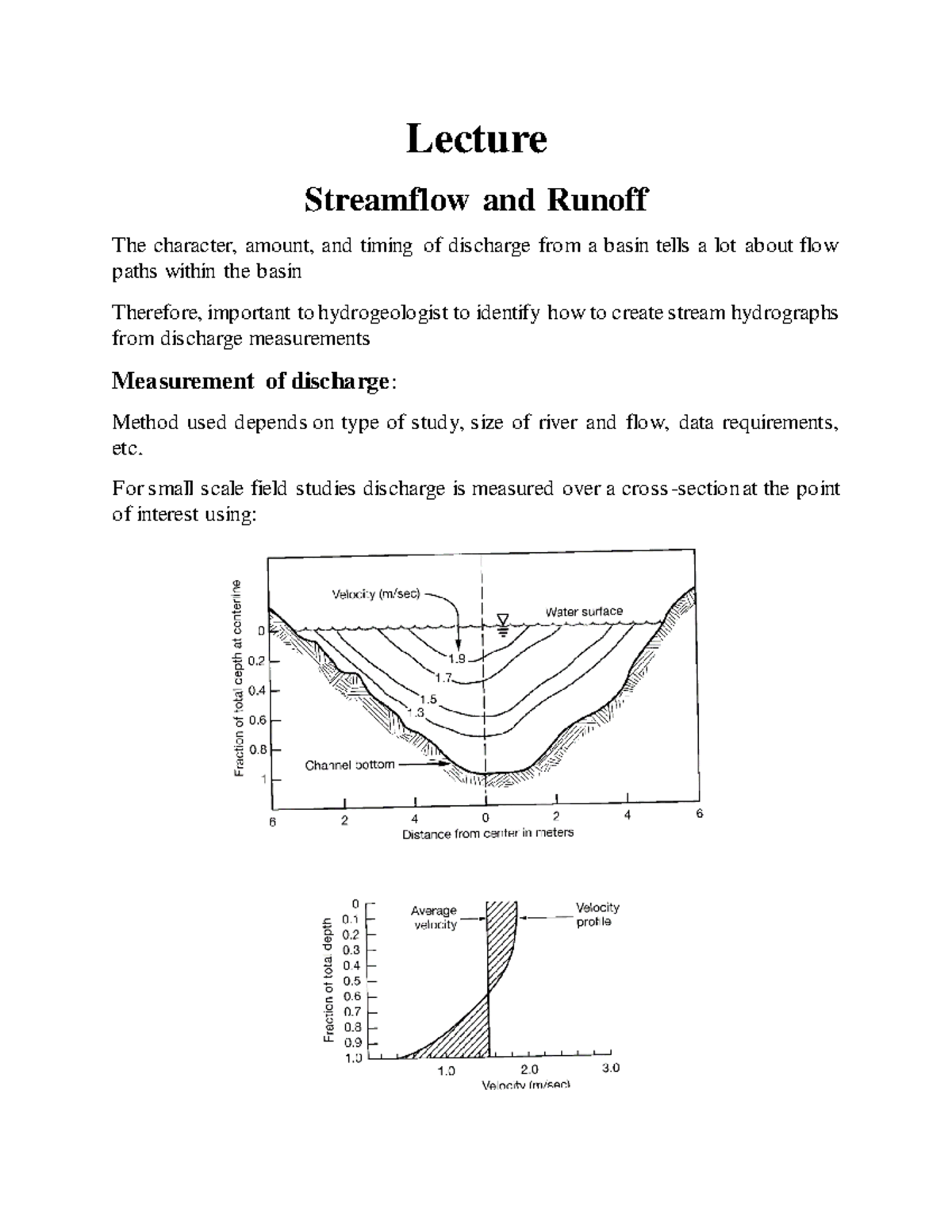 Streamflow and Runoff lecture - Lecture Streamflow and Runoff The ...