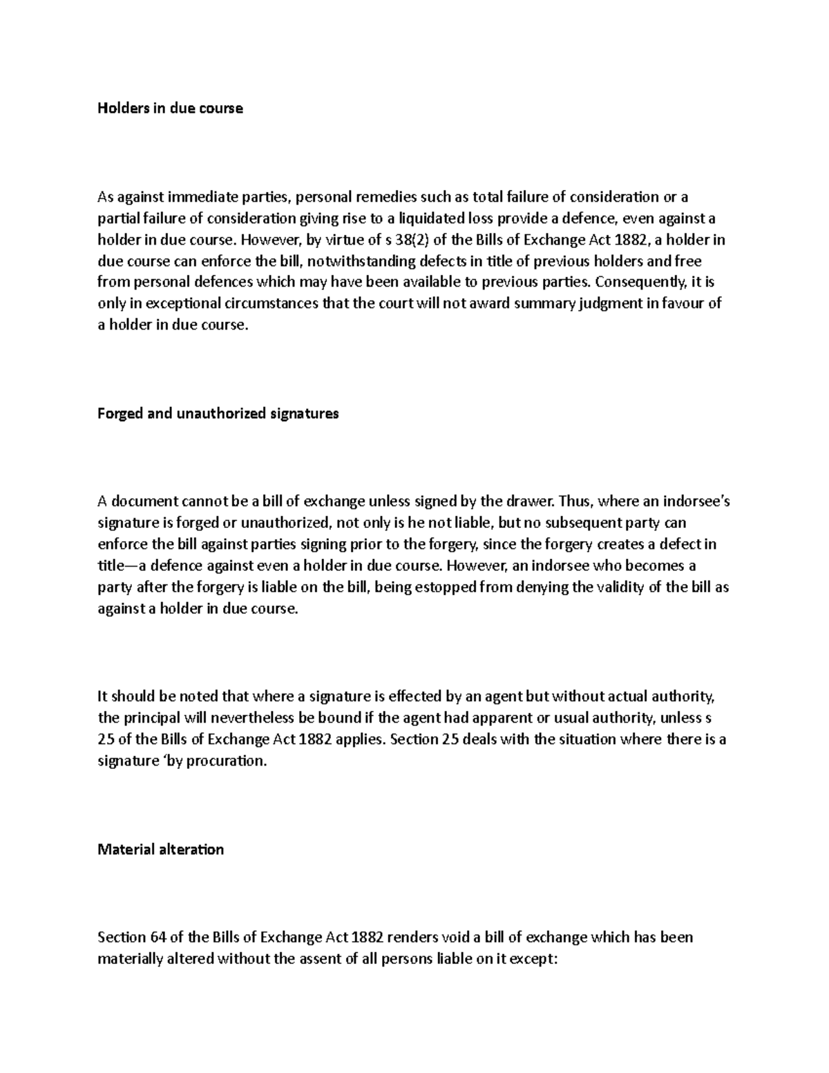 Holders in due course - Commercial Law - Holders in due course As ...