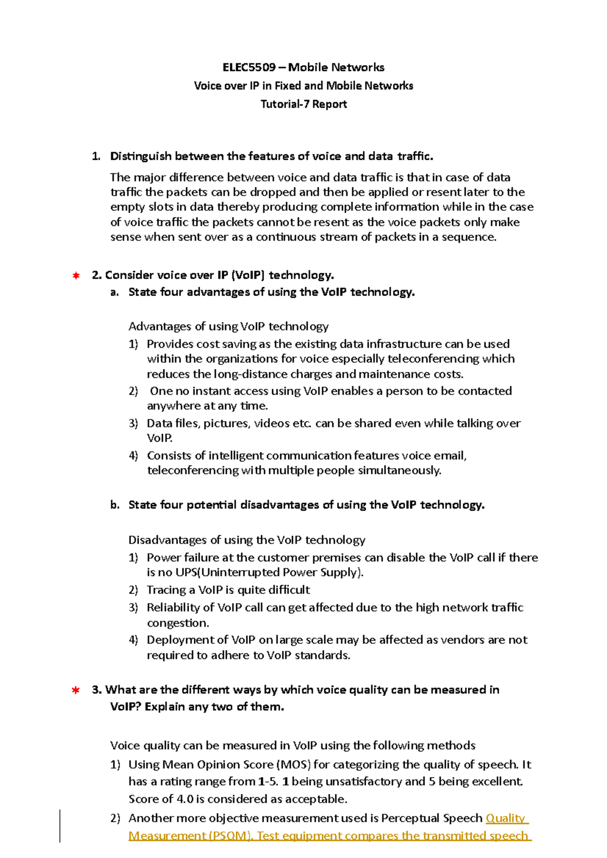 Tutorial 7 report - Voice over IP in Fixed and Mobile Networks ...