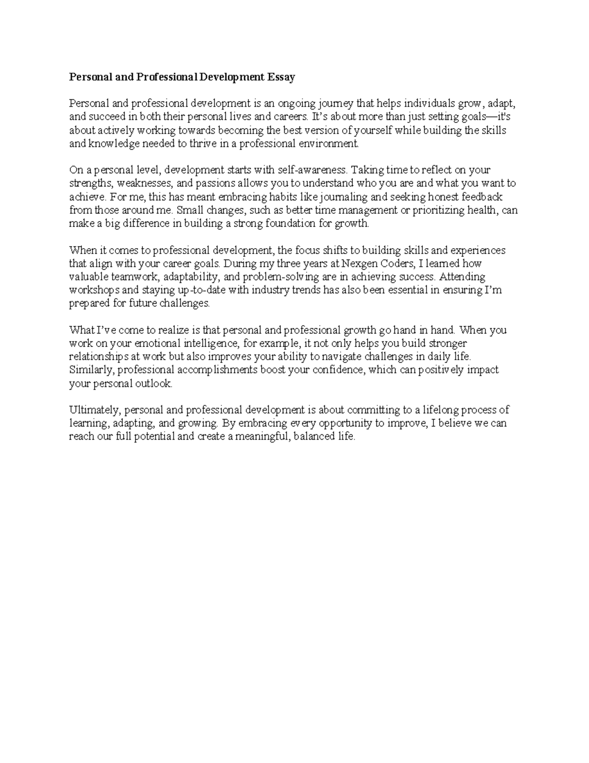 Personal and Professional Development Essay - It’s about more than just ...