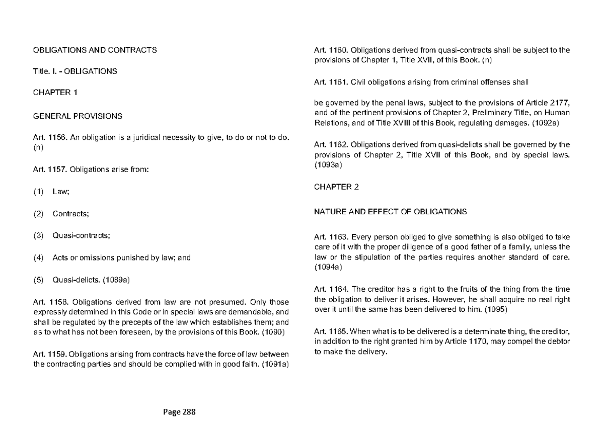 Law - articles - OBLIGATIONS AND CONTRACTS Title. I. - OBLIGATIONS ...